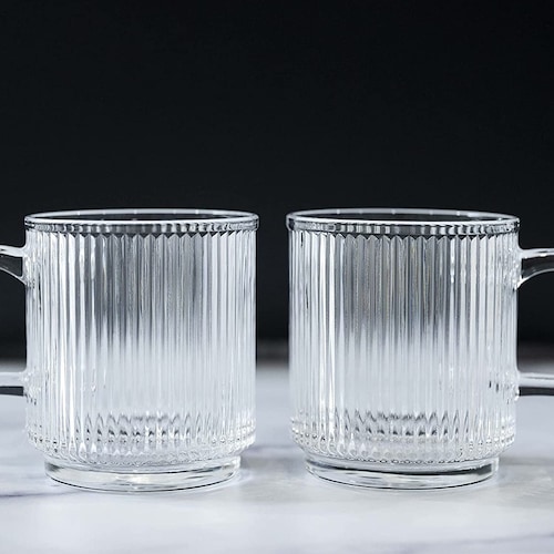 Ribbed Glassware Mugs Origami Style Glass Cups Set of 2 - Etsy