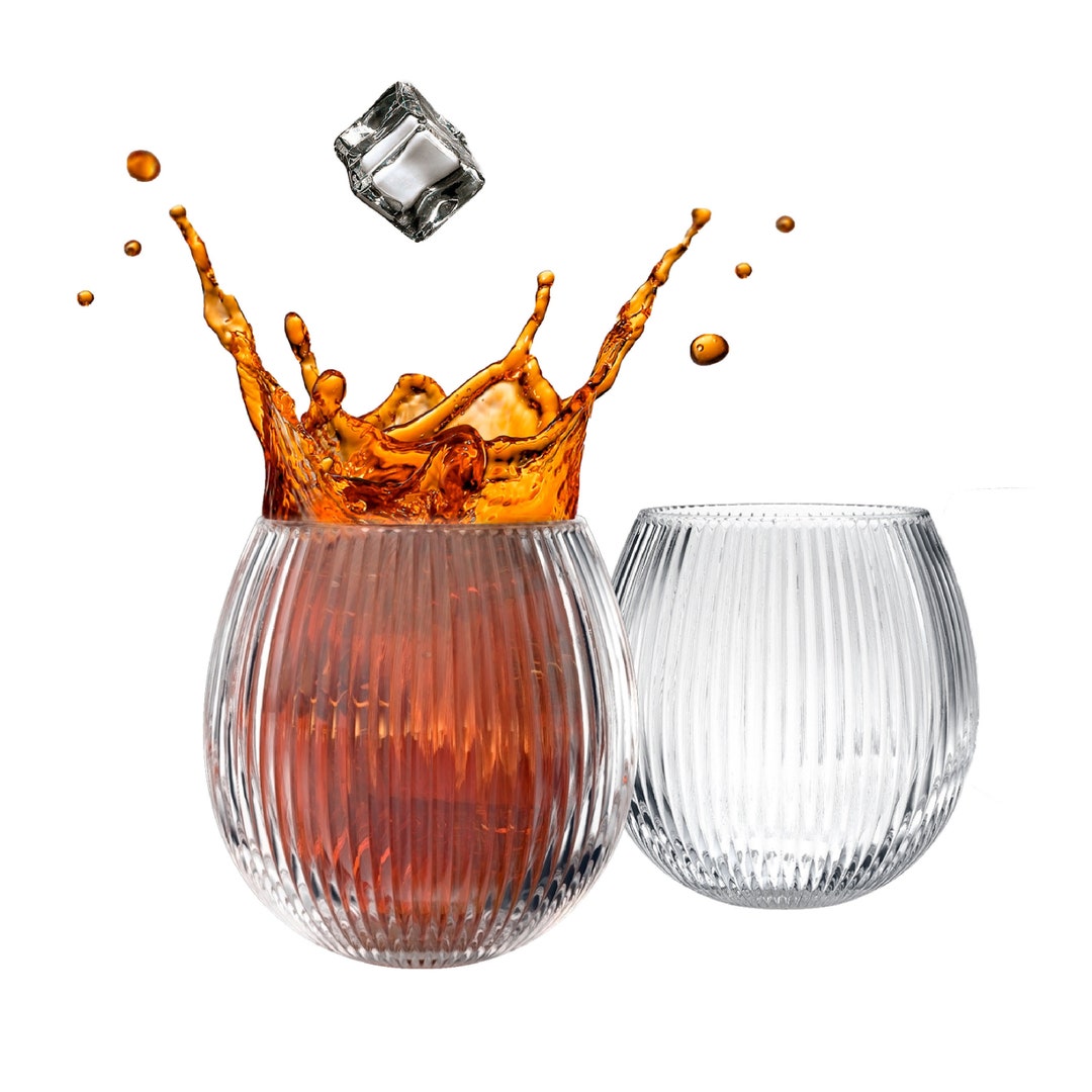 Round Ripple Art Deco Drinking Glasses 14 Oz Set of 2 - Etsy