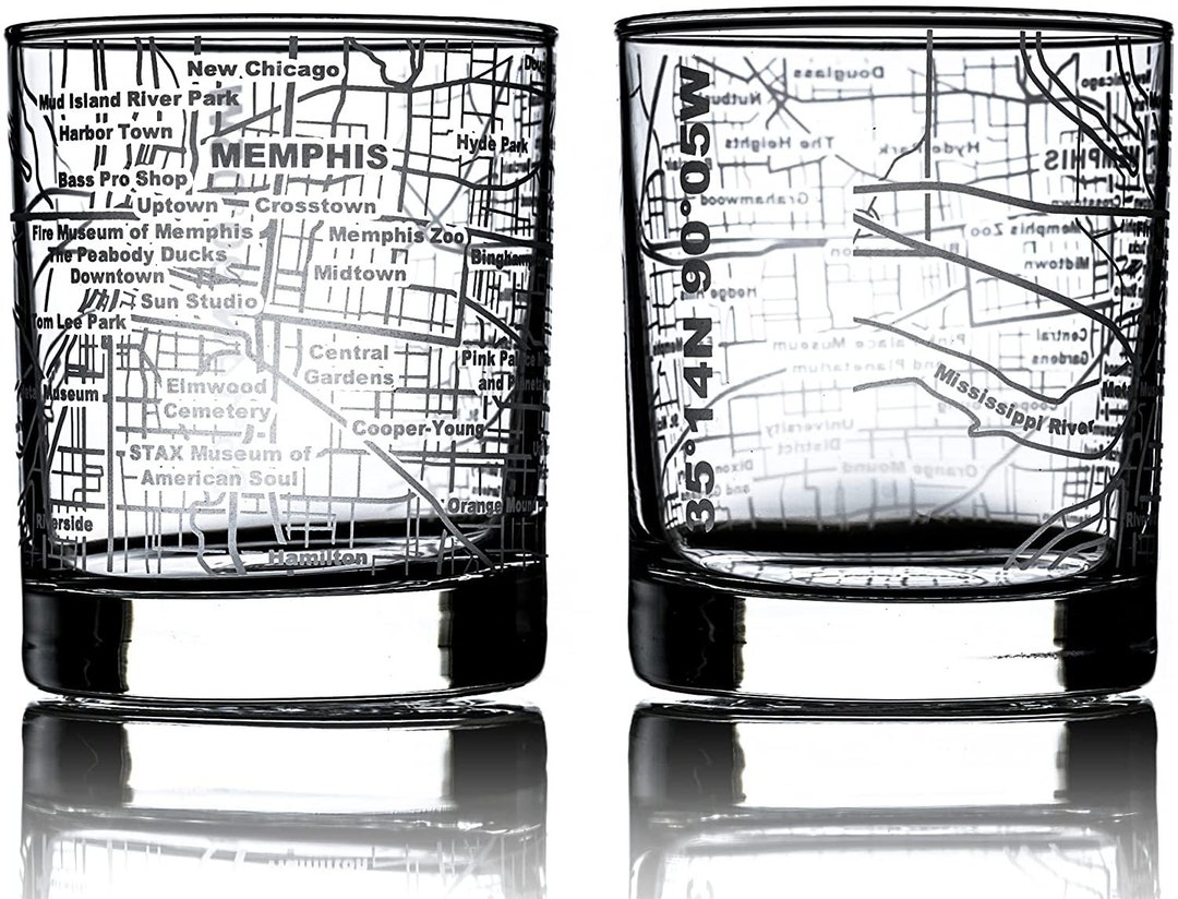 Memphis City Map Etched Whiskey Glasses Old Fashioned - Etsy Finland