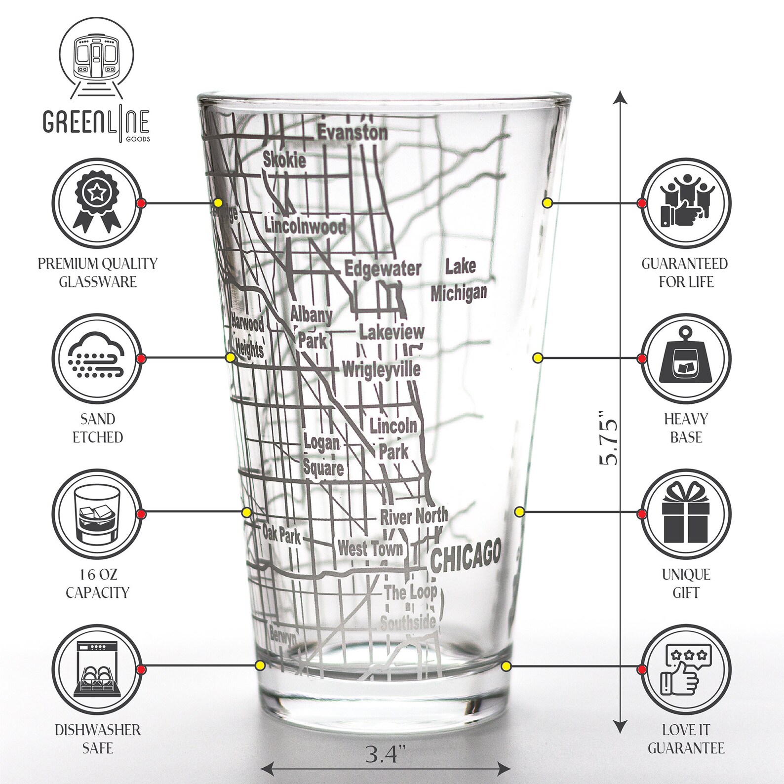 Chicago City Map Etched Beer Glasses Drinkware Set for Chicago | Etsy