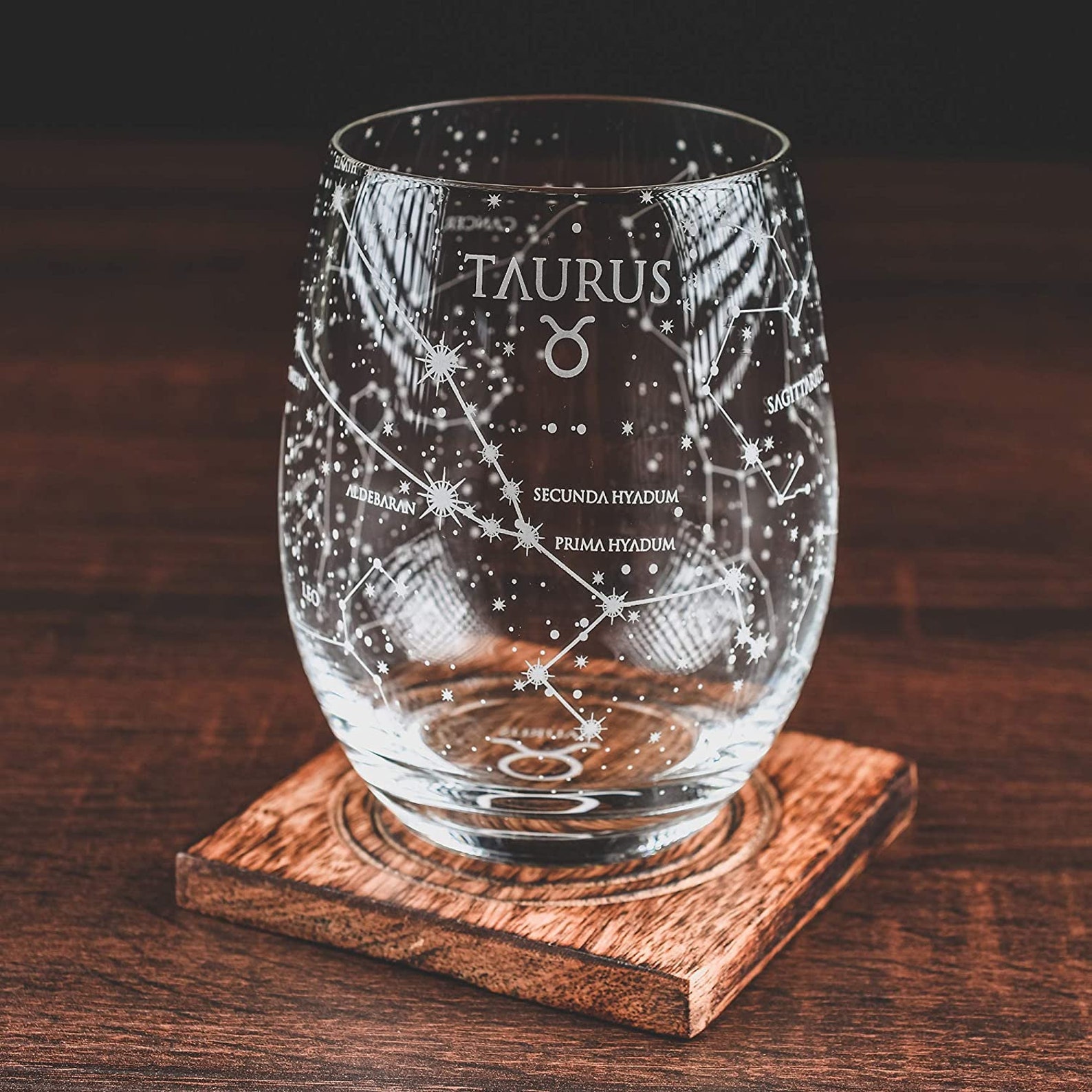 Taurus Stemless Wine Glass Etched Zodiac Taurus Gift | Etsy