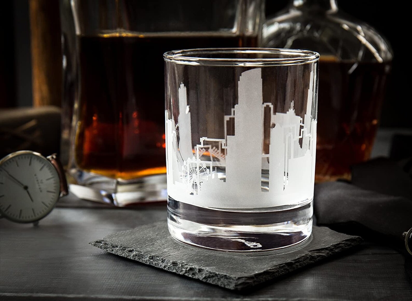 Chicago Skyline Etched Whiskey Glasses T Set Of 2 Old Etsy