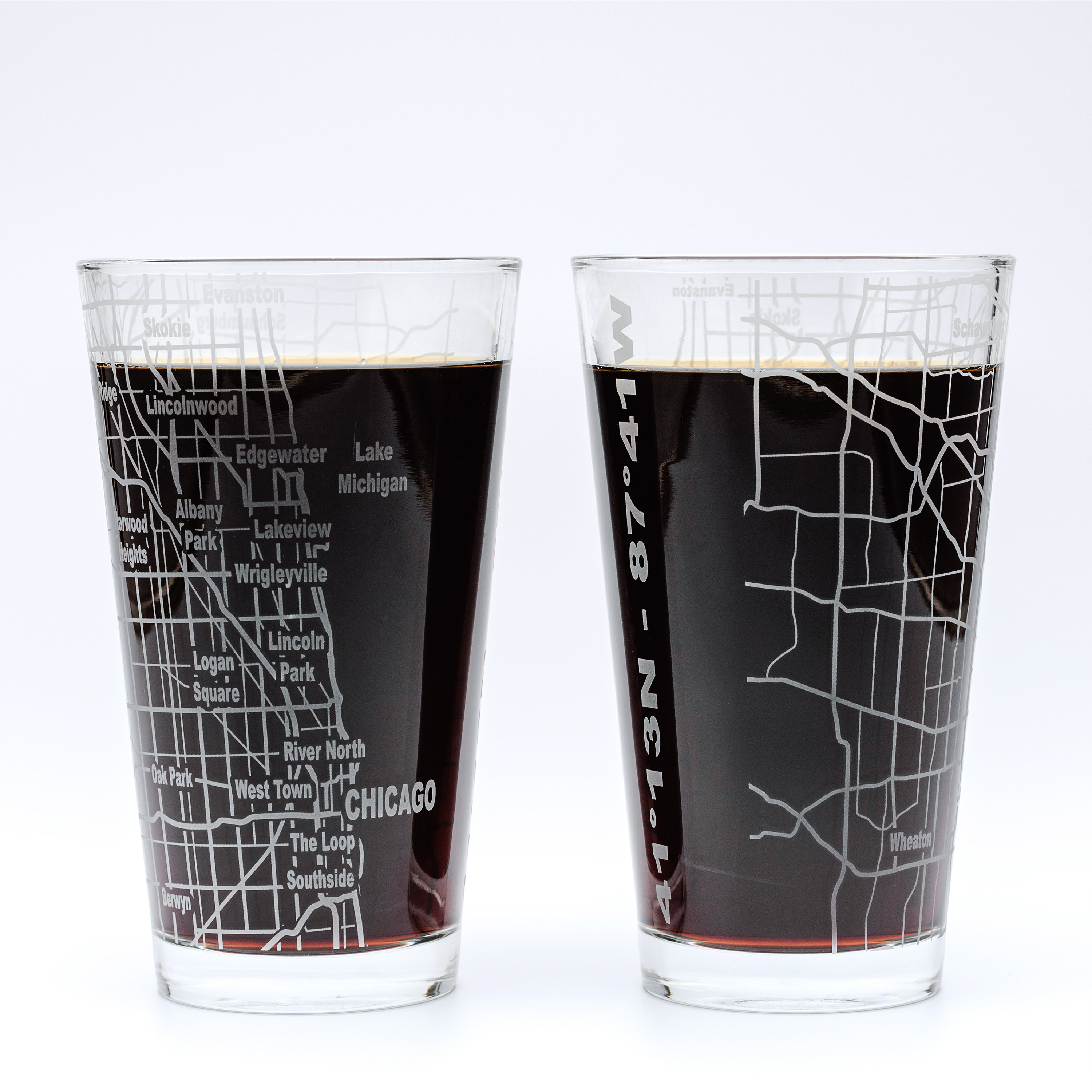 Chicago City Map Etched Beer Glasses Drinkware Set for Chicago | Etsy