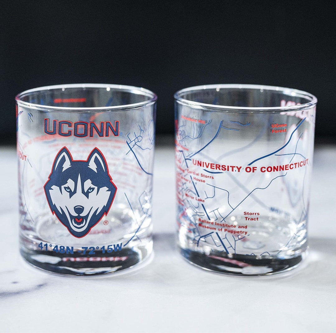 University of Connecticut Whiskey Glass Set 2 Low Ball Glasses Logo on ...