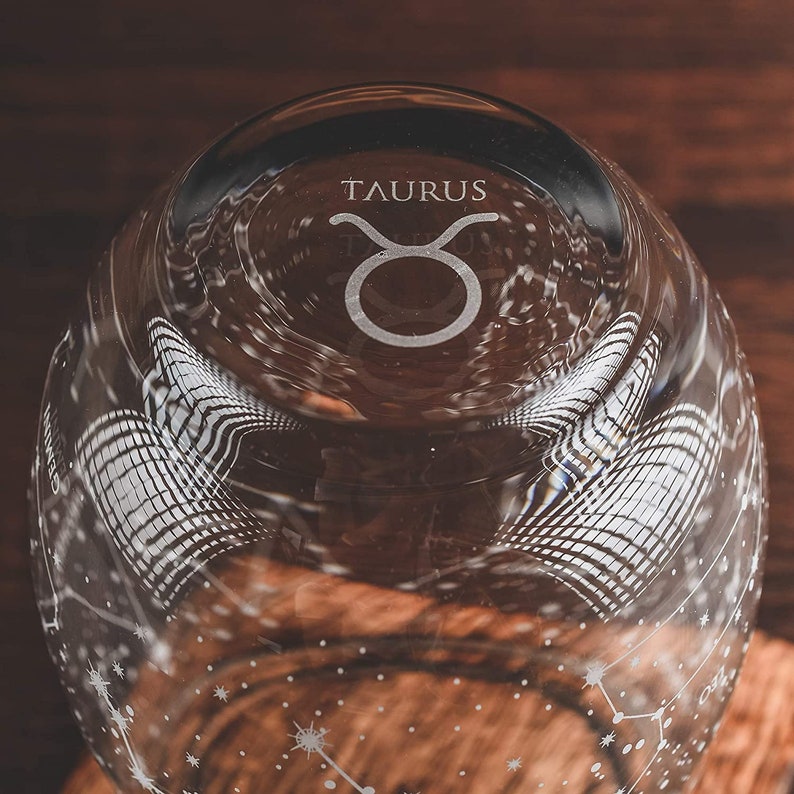 Taurus Stemless Wine Glass Etched Zodiac Taurus Gift | Etsy