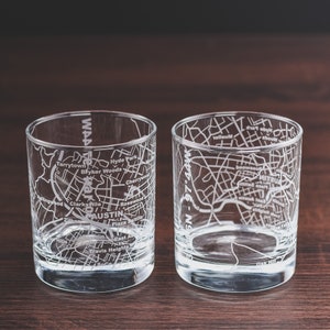 Austin Whiskey Glasses Etched With Austin Map set of 2 10 Oz Old ...