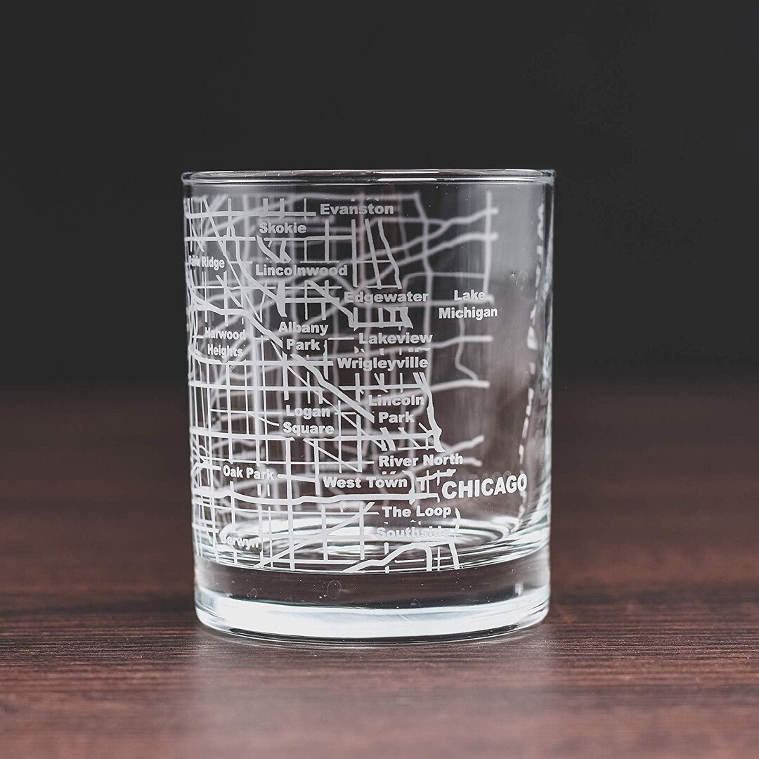 Chicago Whiskey Glasses Etched With Chicago Map Old Fashioned Rocks ...