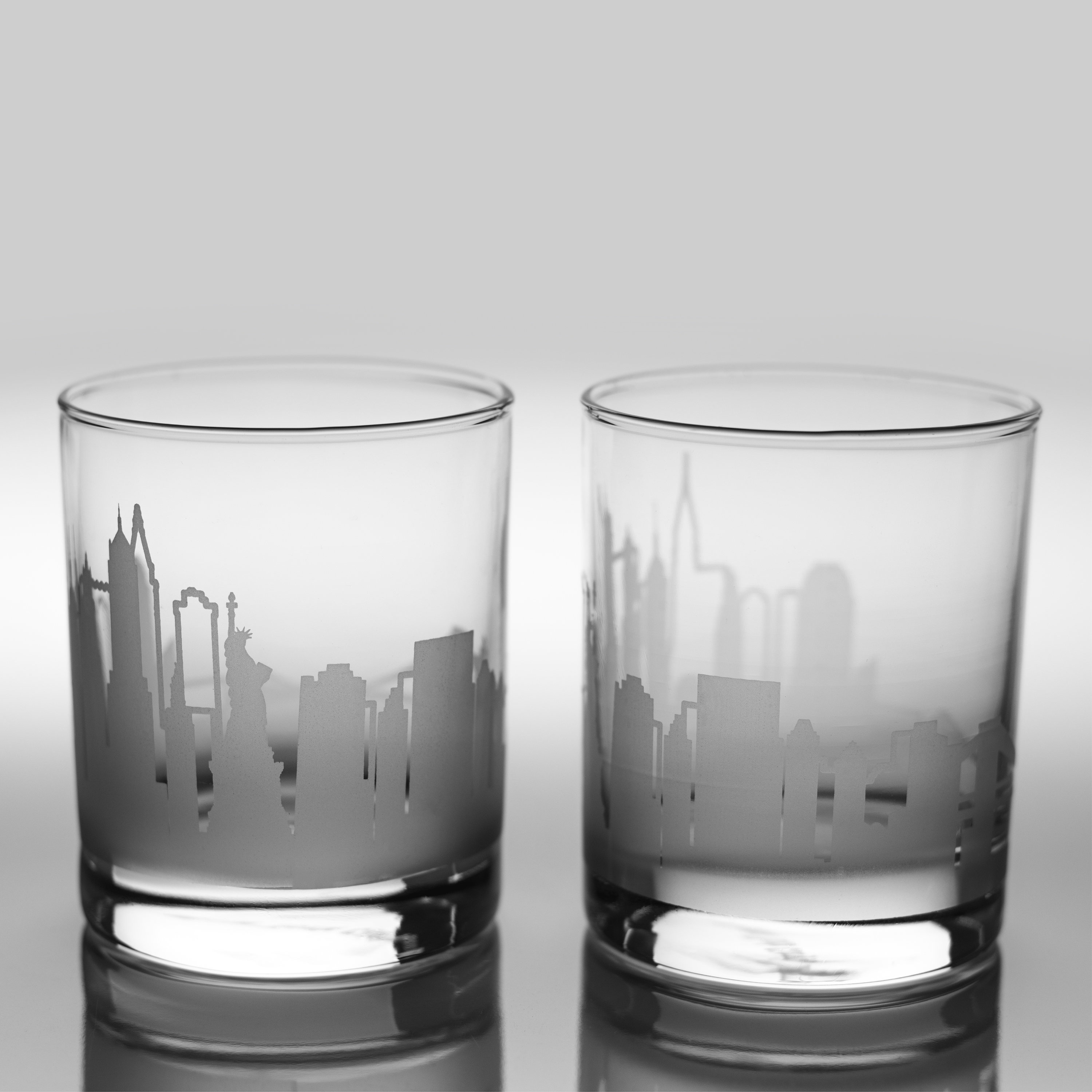 New York City Etched Skyline Whiskey Glasses Set Of 2 10 Etsy