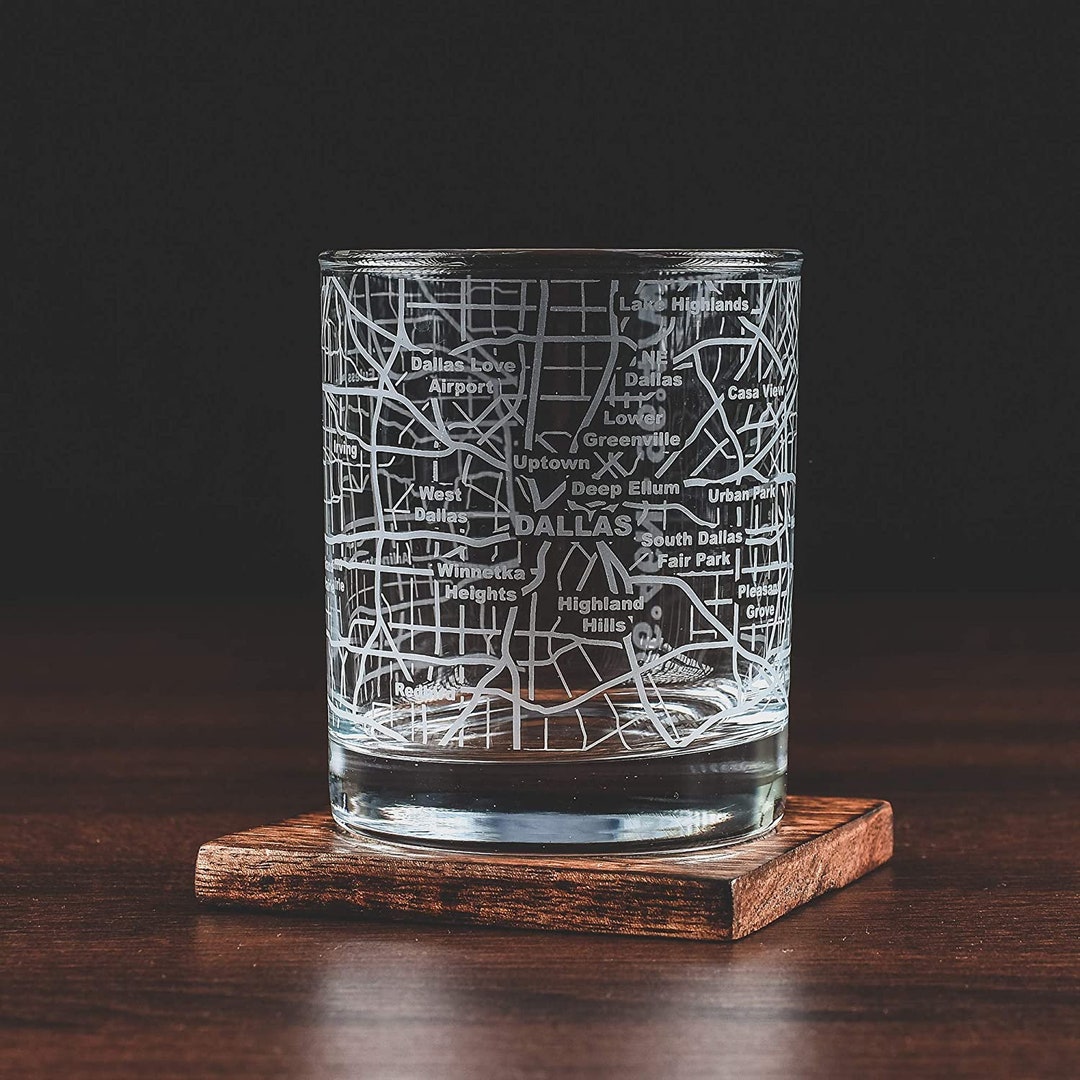 Dallas Map Etched Whiskey Glasses Tumbler for Dallas Lovers single ...