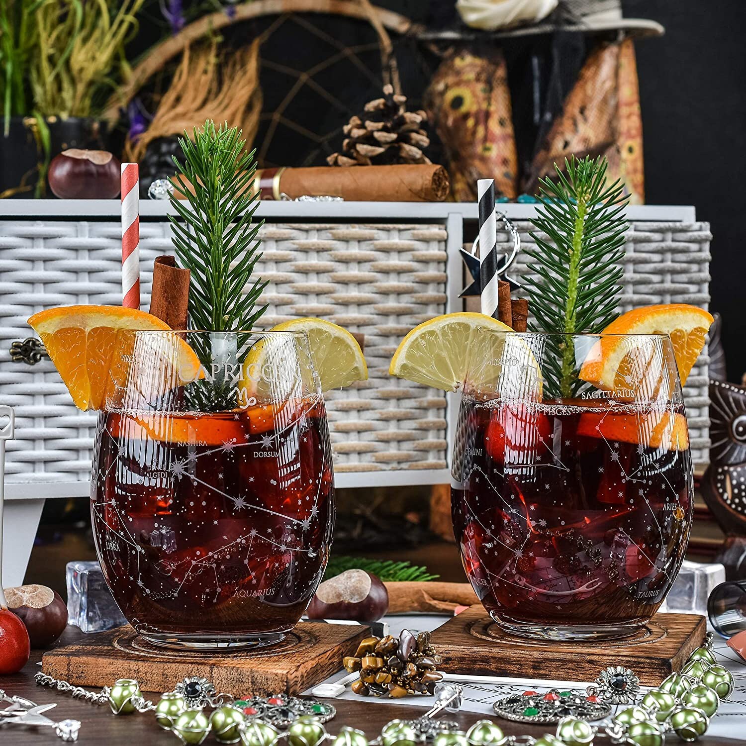 Capricorn Stemless Wine Glasses Zodiac Capricorn Set Hand | Etsy