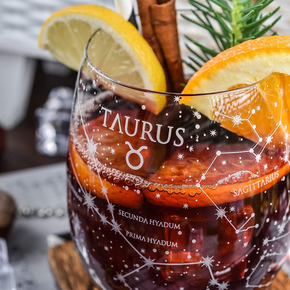 Taurus Stemless Wine Glass Etched Zodiac Taurus Gift | Etsy