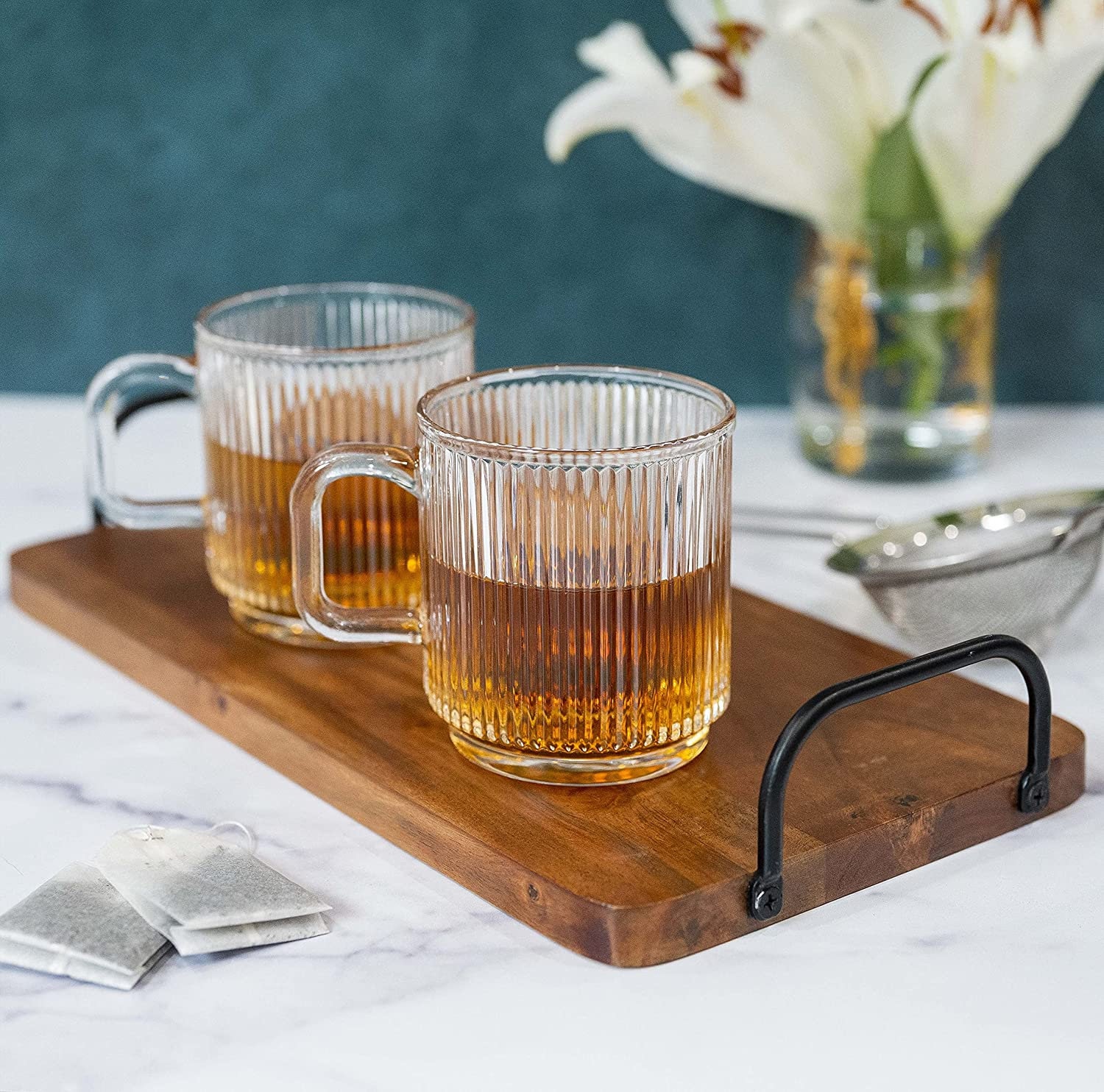 Ribbed Glassware Mugs Origami Style Glass Cups Set of 2 - Etsy