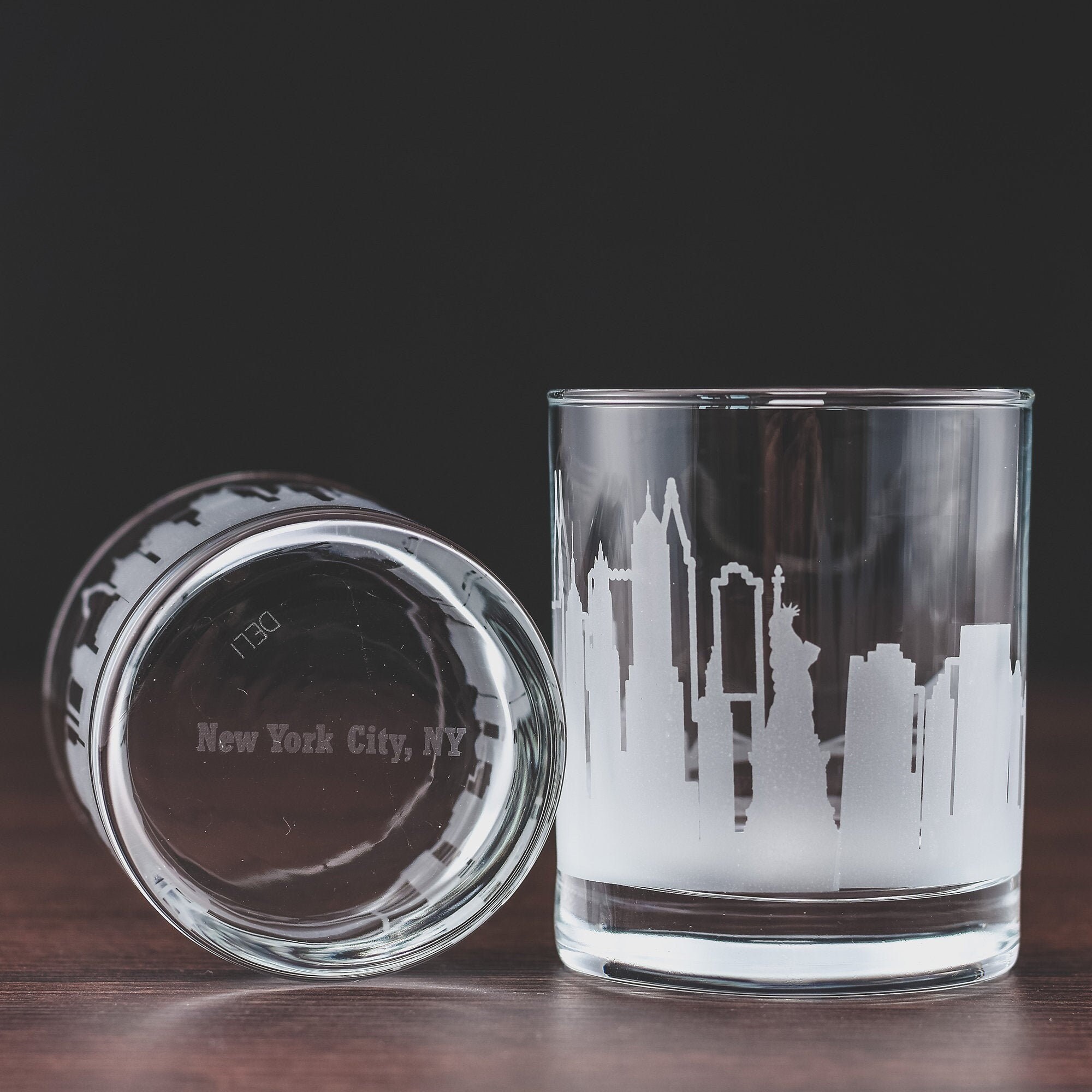 New York City Etched Skyline Whiskey Glasses Set Of 2 10 Etsy
