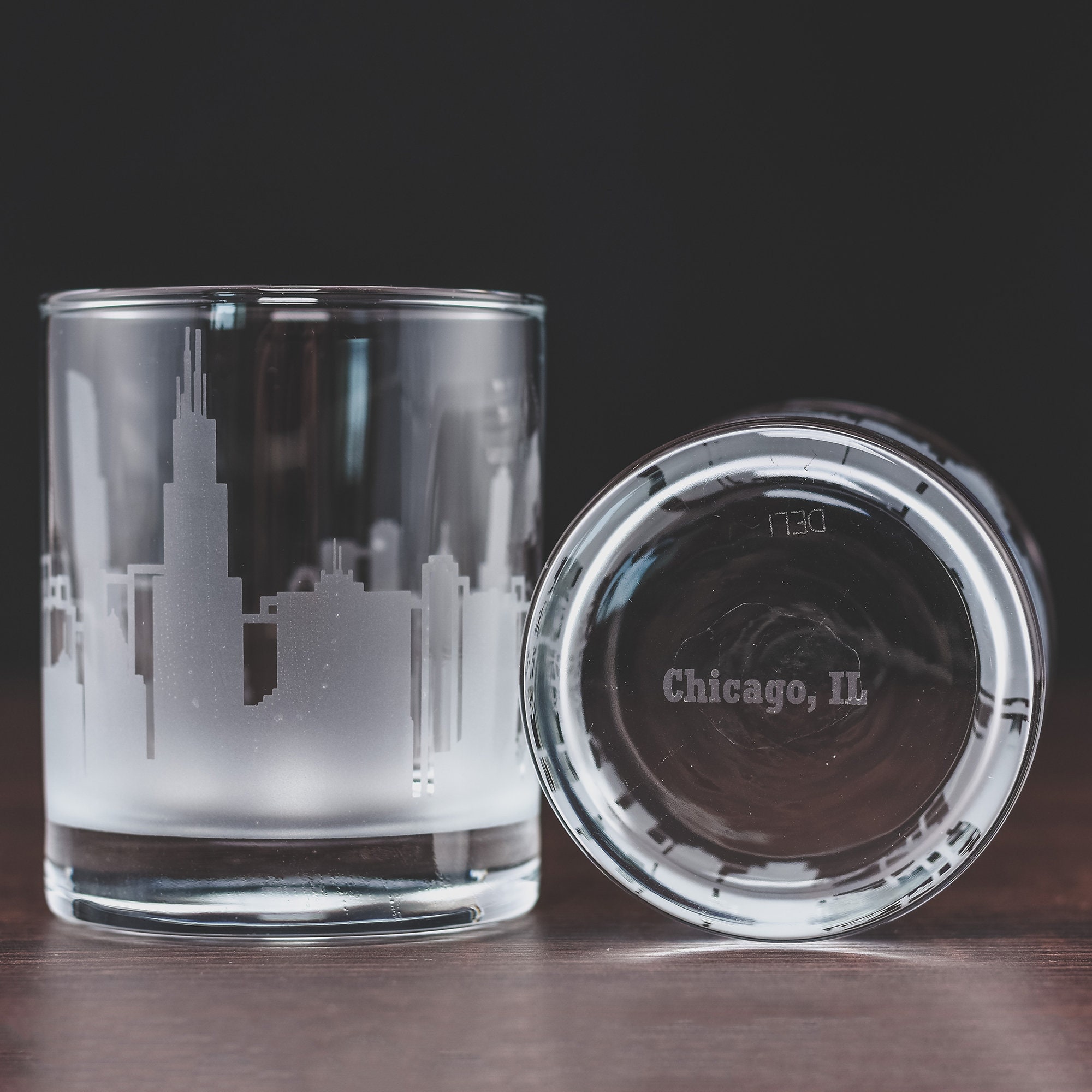 Chicago Skyline Etched Whiskey Glasses T Set Of 2 Old Etsy