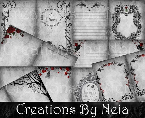 Goth Diary Gothic Diary Pages Goth Digital Paper Printable | Etsy