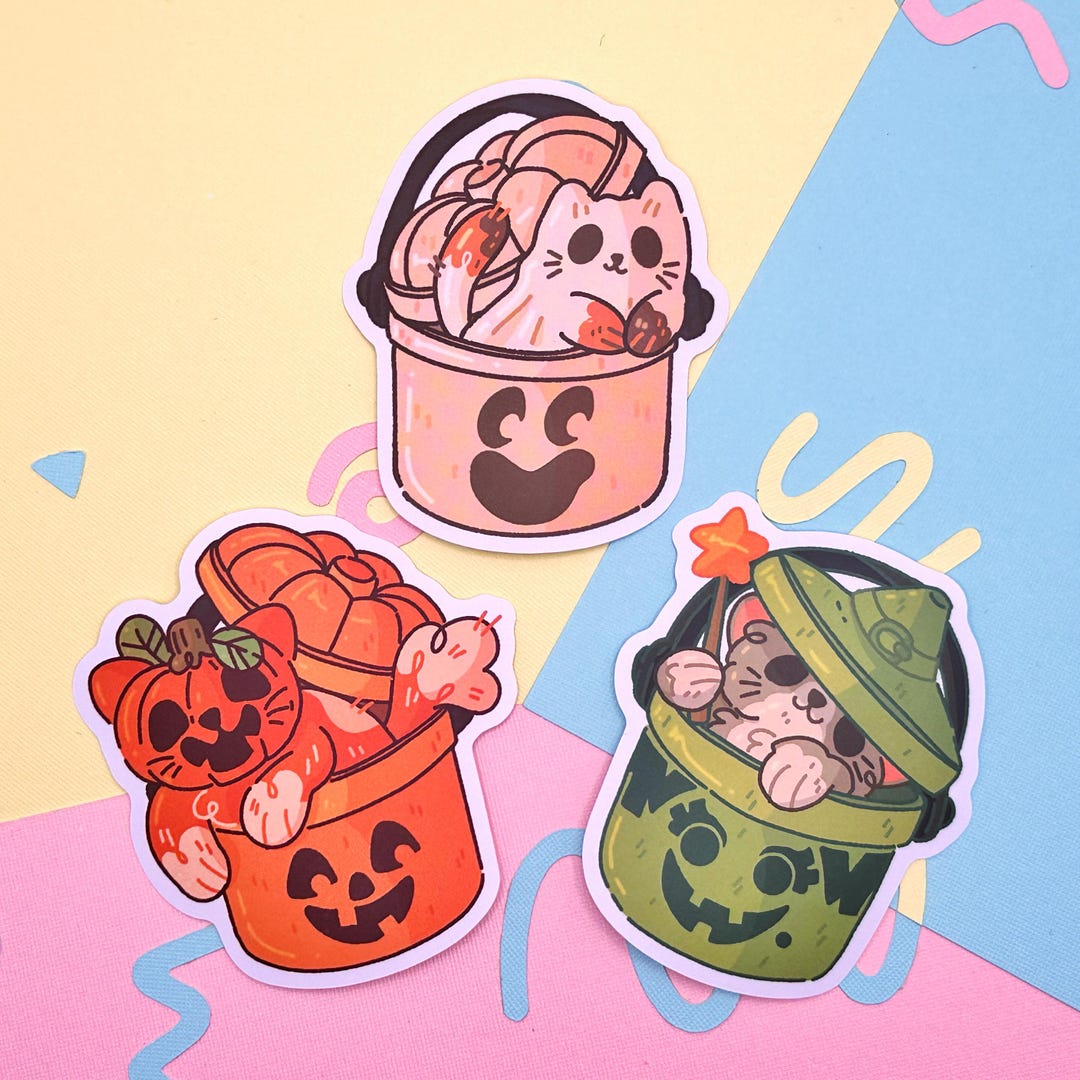 Boo! Halloween Cat Bucket Stickers | Cute Halloween 90s Nostalgia ...