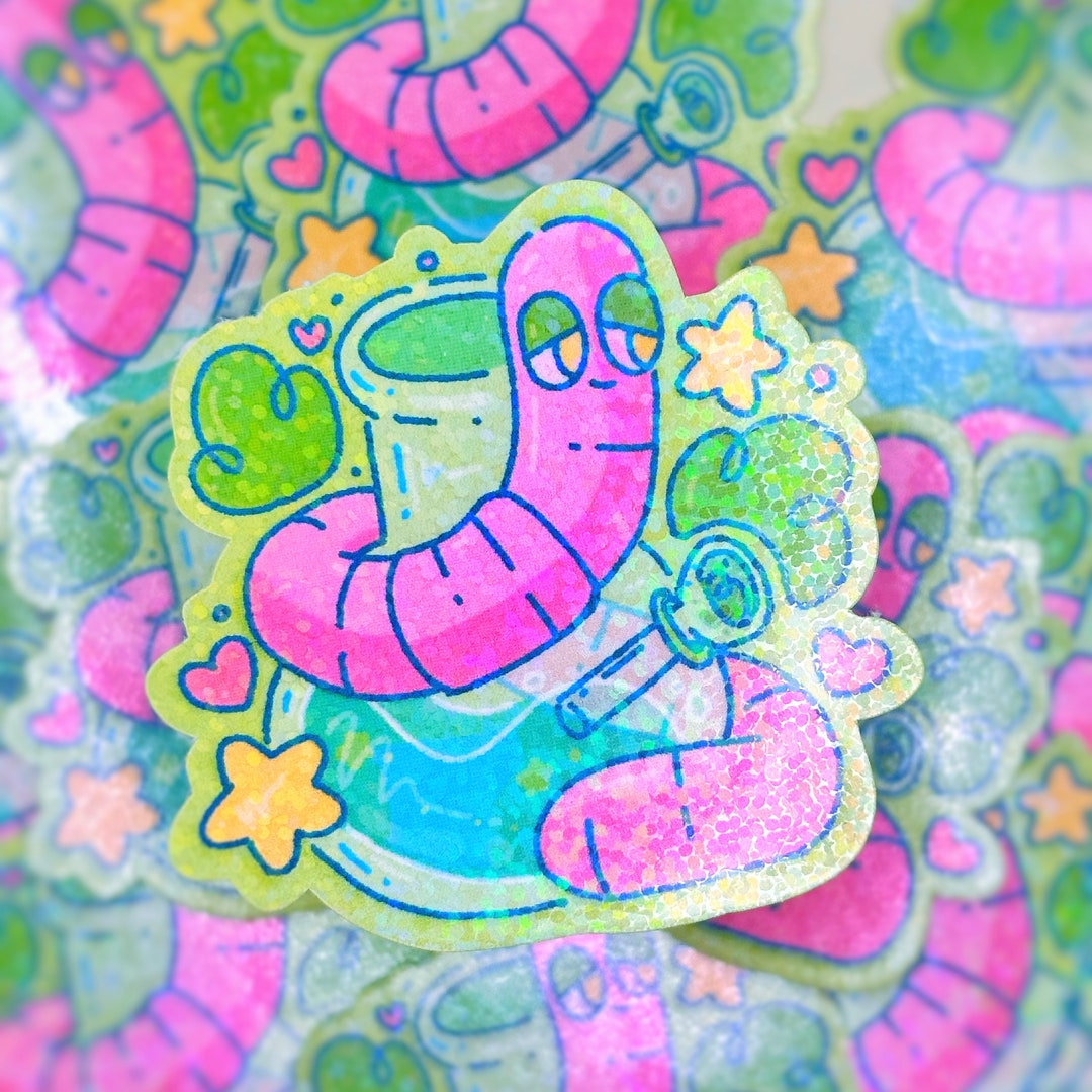 420 Silly Goofy Worm Pipe | Rainbow Holographic Funny Worm Cottage Core ...