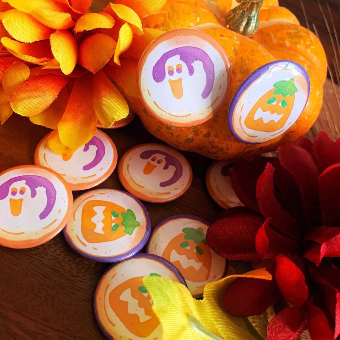 Spooky Ghost & Pumpkin Cookies Mini Buttons | Halloween Creepy Cute ...