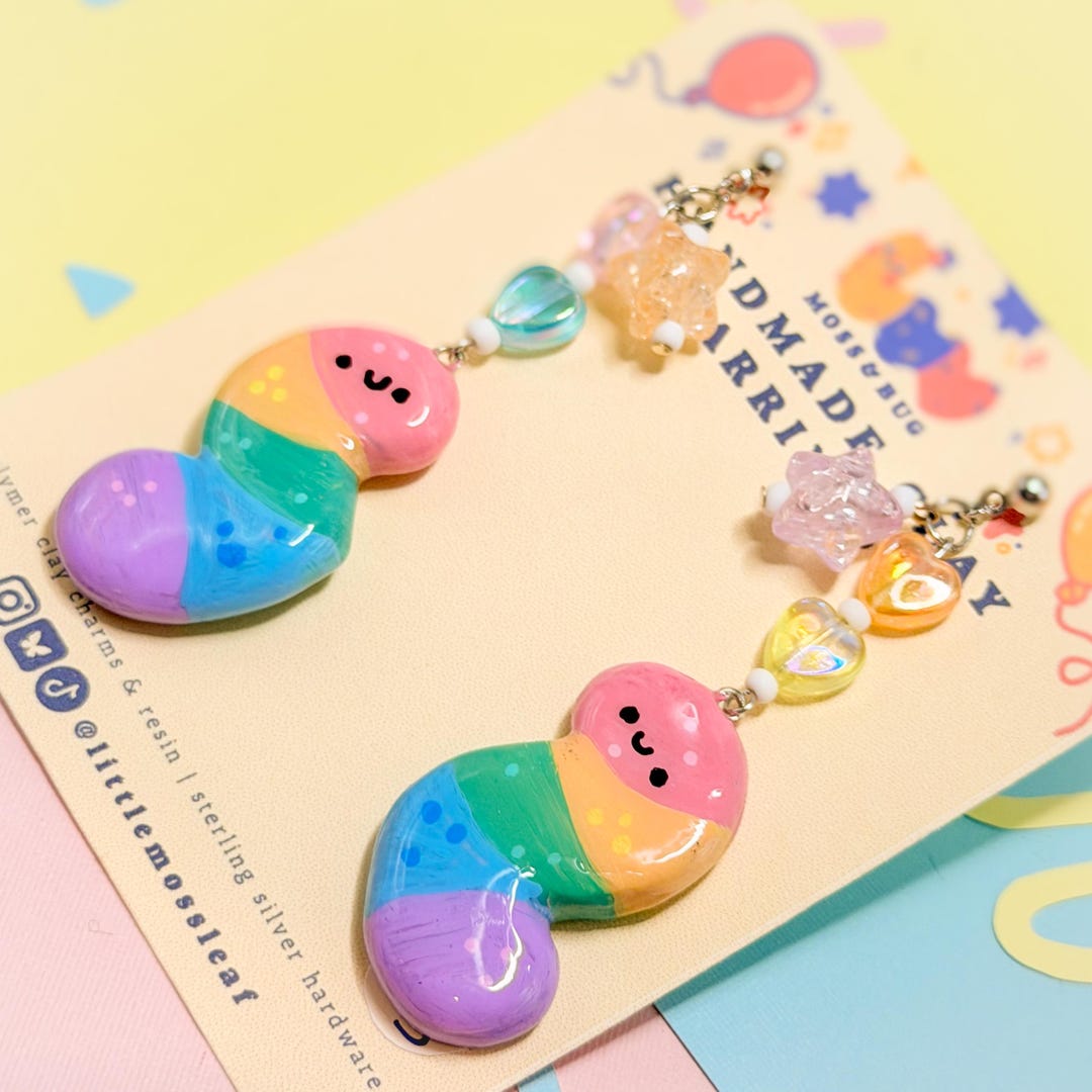 Rainbow Squirmy Wormy | Silly LGBTQ+ Earthworm Earring Set - Etsy