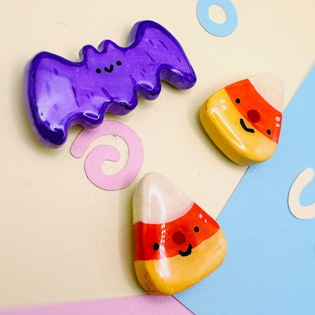 Halloweenie Handmade Polymer Clay Candy Corn & Bat Magnets - Etsy