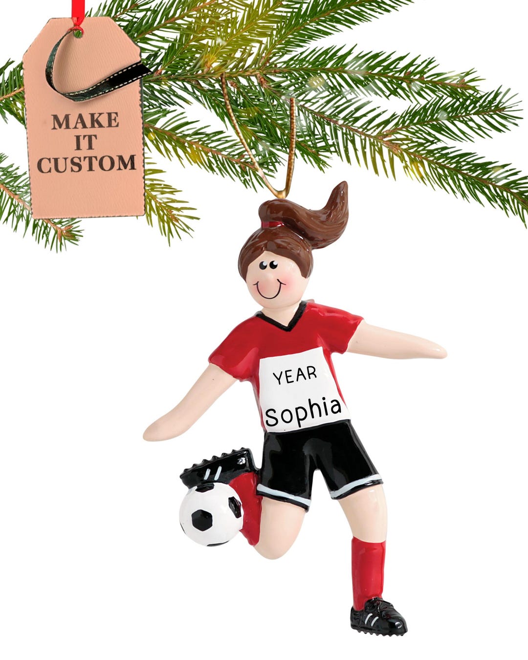 Girl Soccer Ornament, Personalised Soccer Ball Christmas Ornament ...
