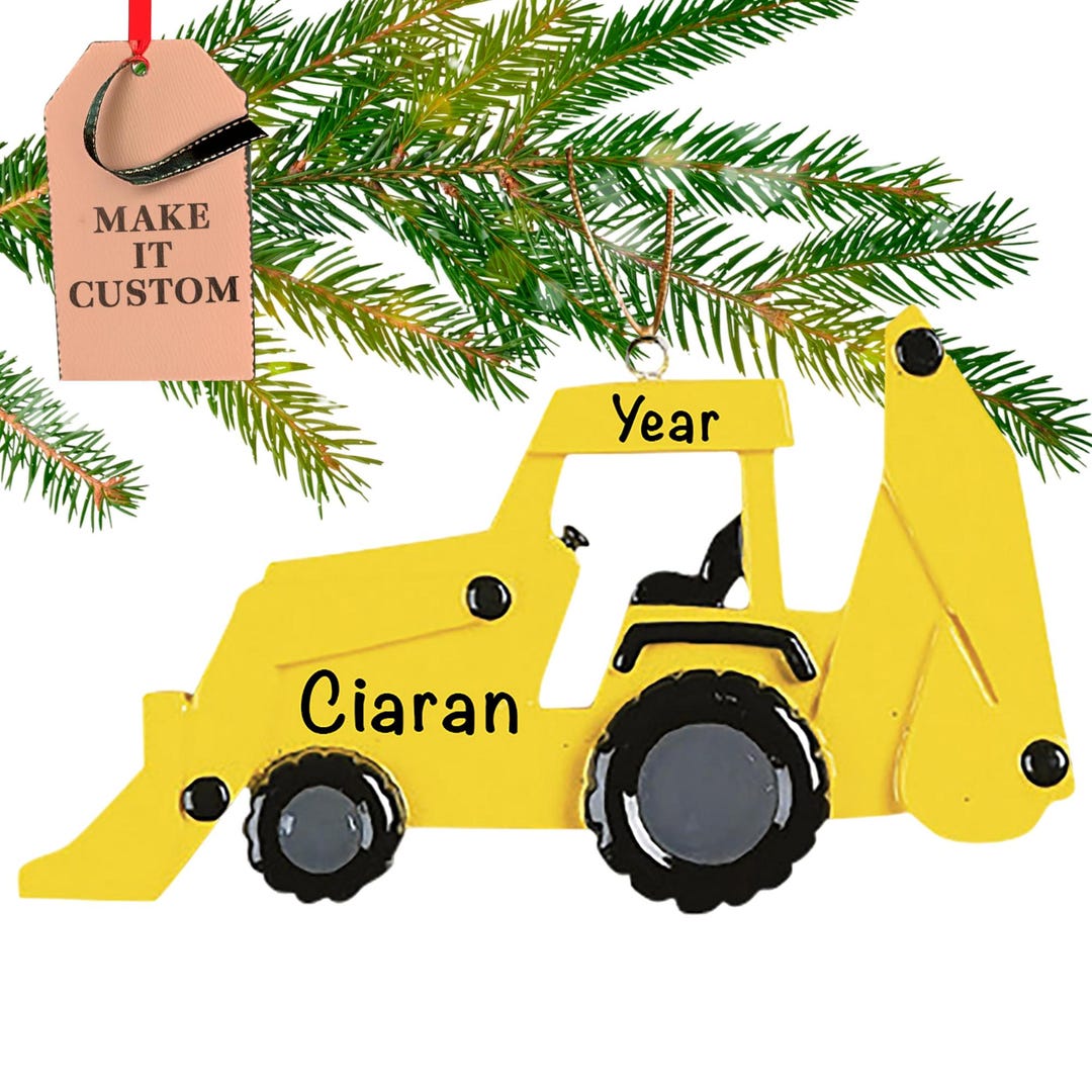 Back Hoe Ornament - Personalized Yellow Backhoe Christmas Ornament ...