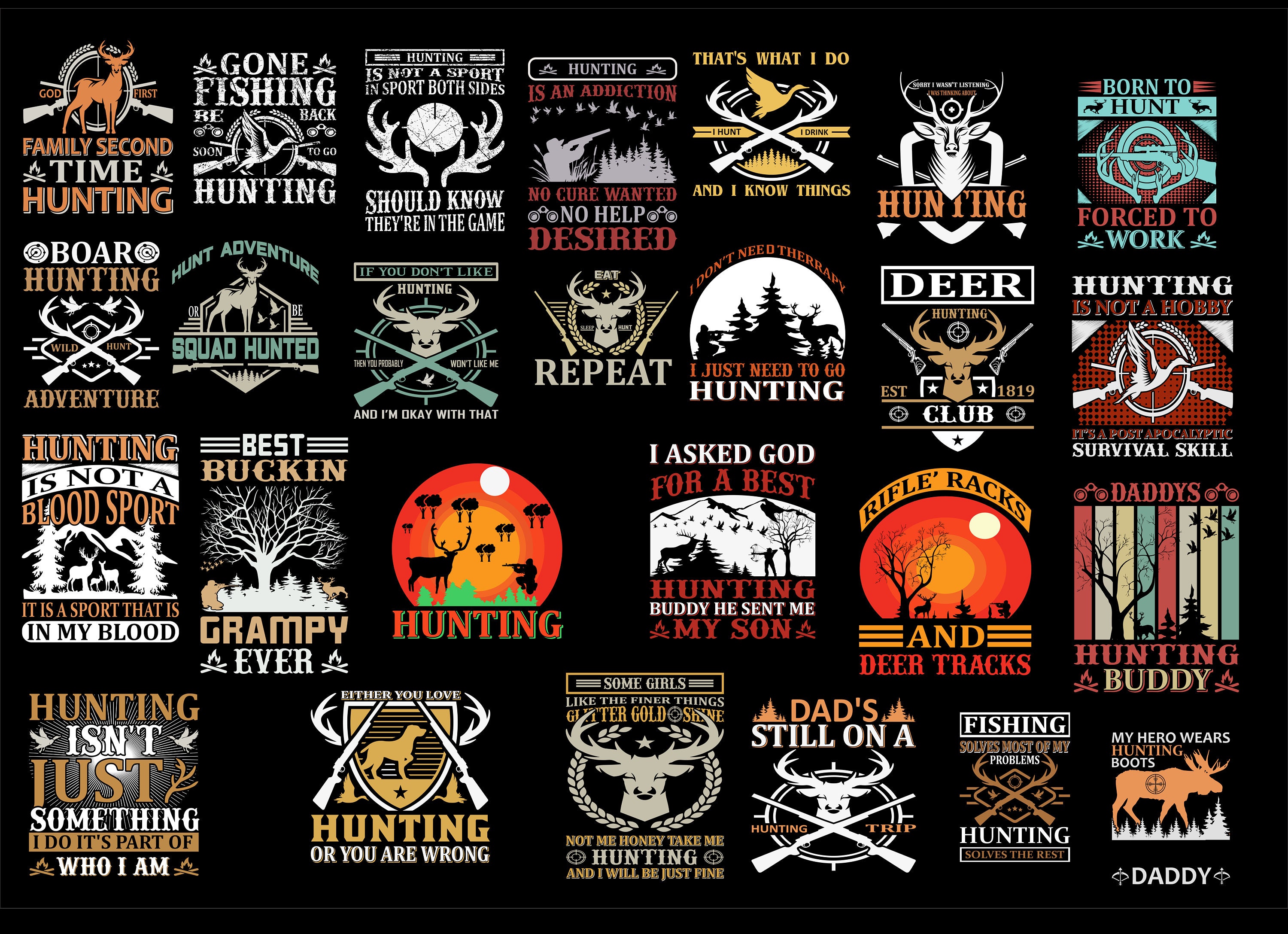 Hunting Deer Fishing Ducks Bundle 96 Png for Dtg Dtf - Etsy