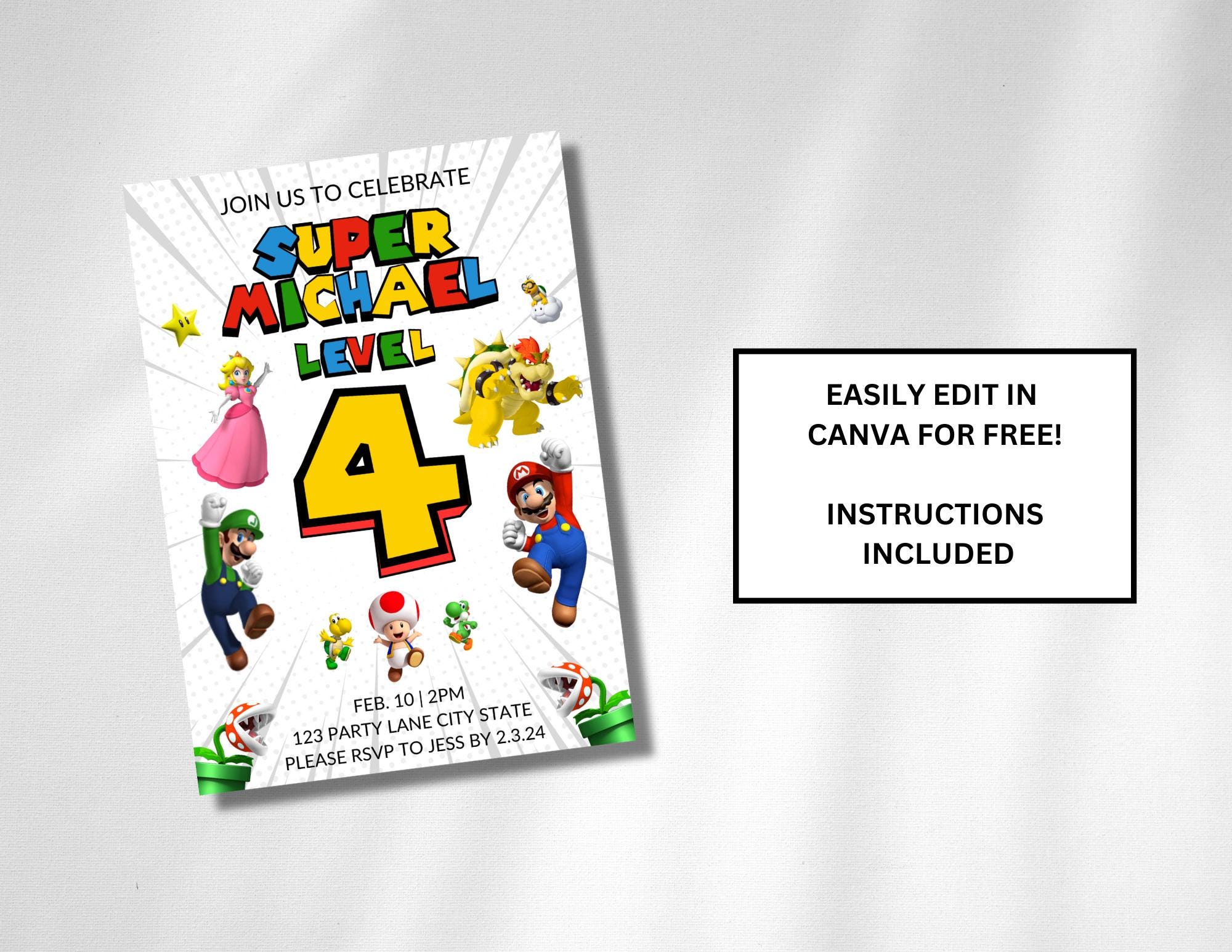 Editable SUPER MARIO Digital Birthday Invitation - Etsy
