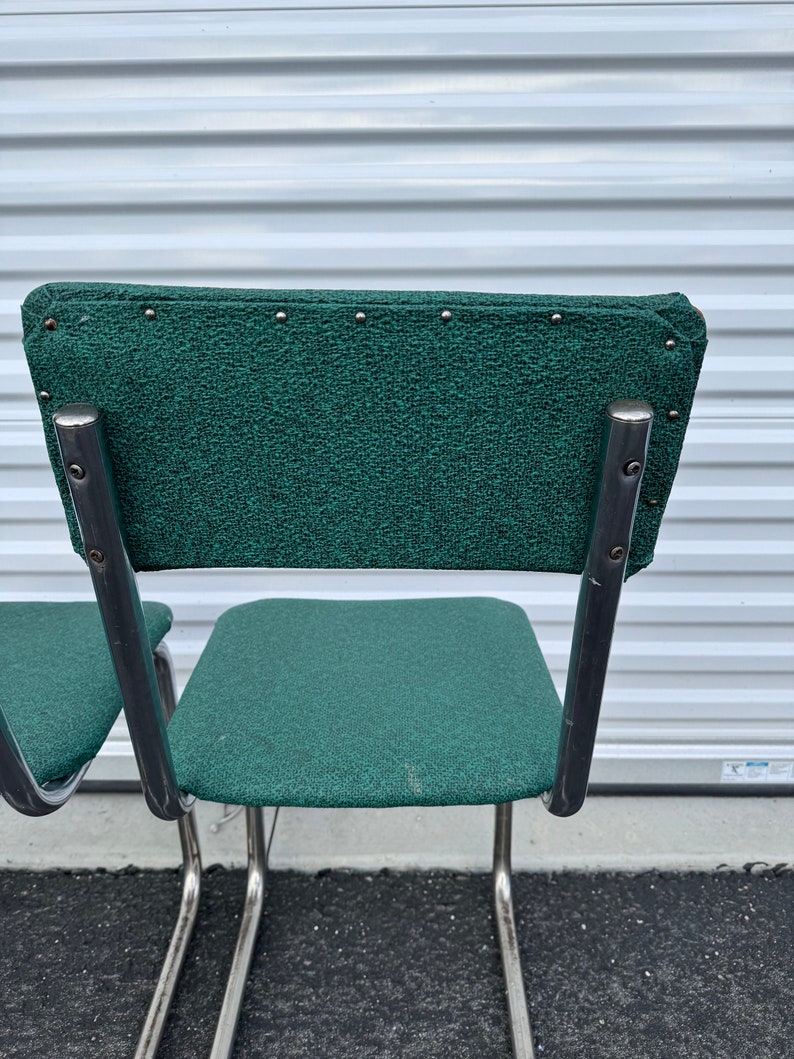 Vintage MCM Retro Tubular Chrome Cantilever Green Vinyl Upholstered ...