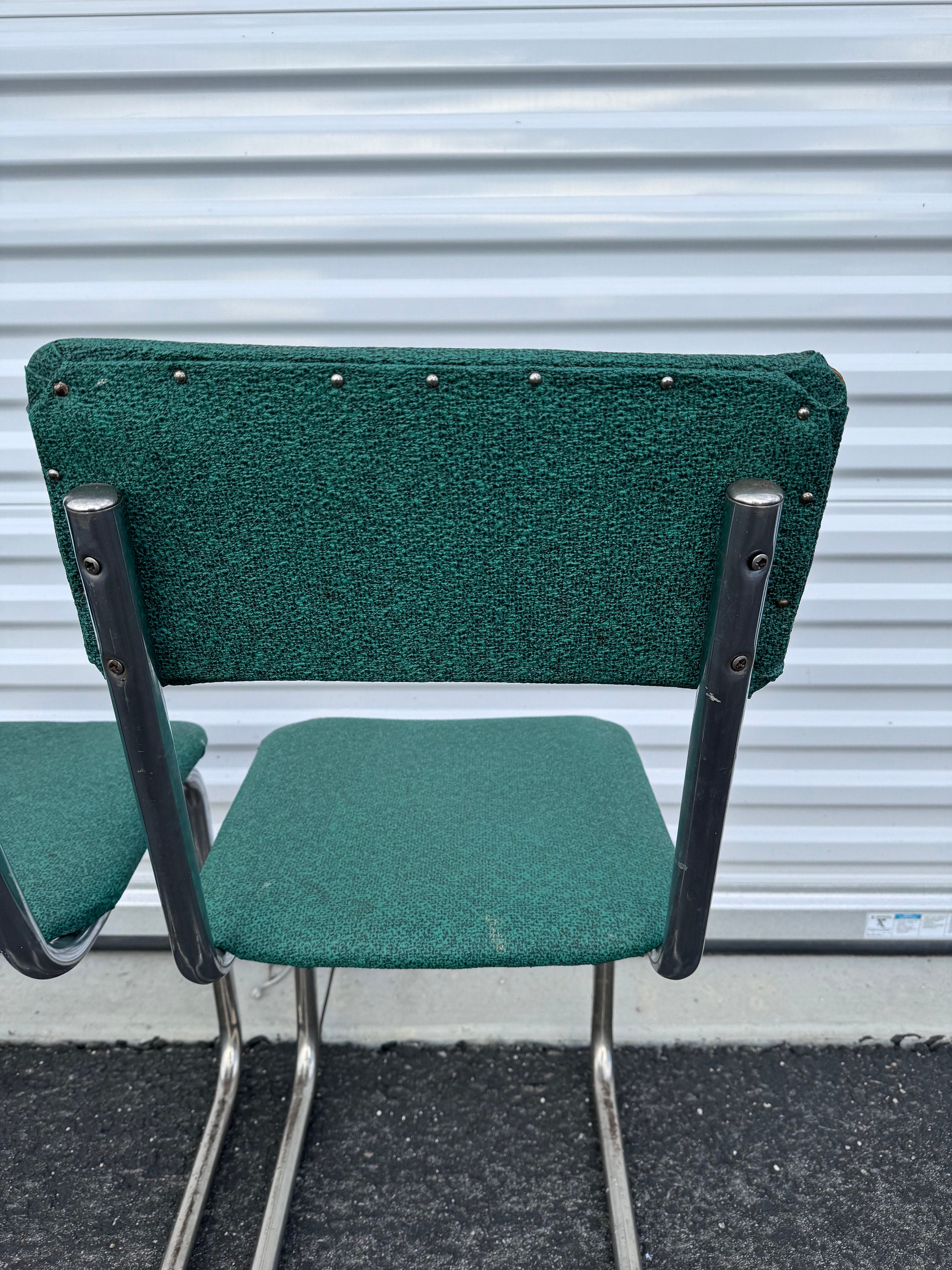 Vintage MCM Retro Tubular Chrome Cantilever Green Vinyl Upholstered ...