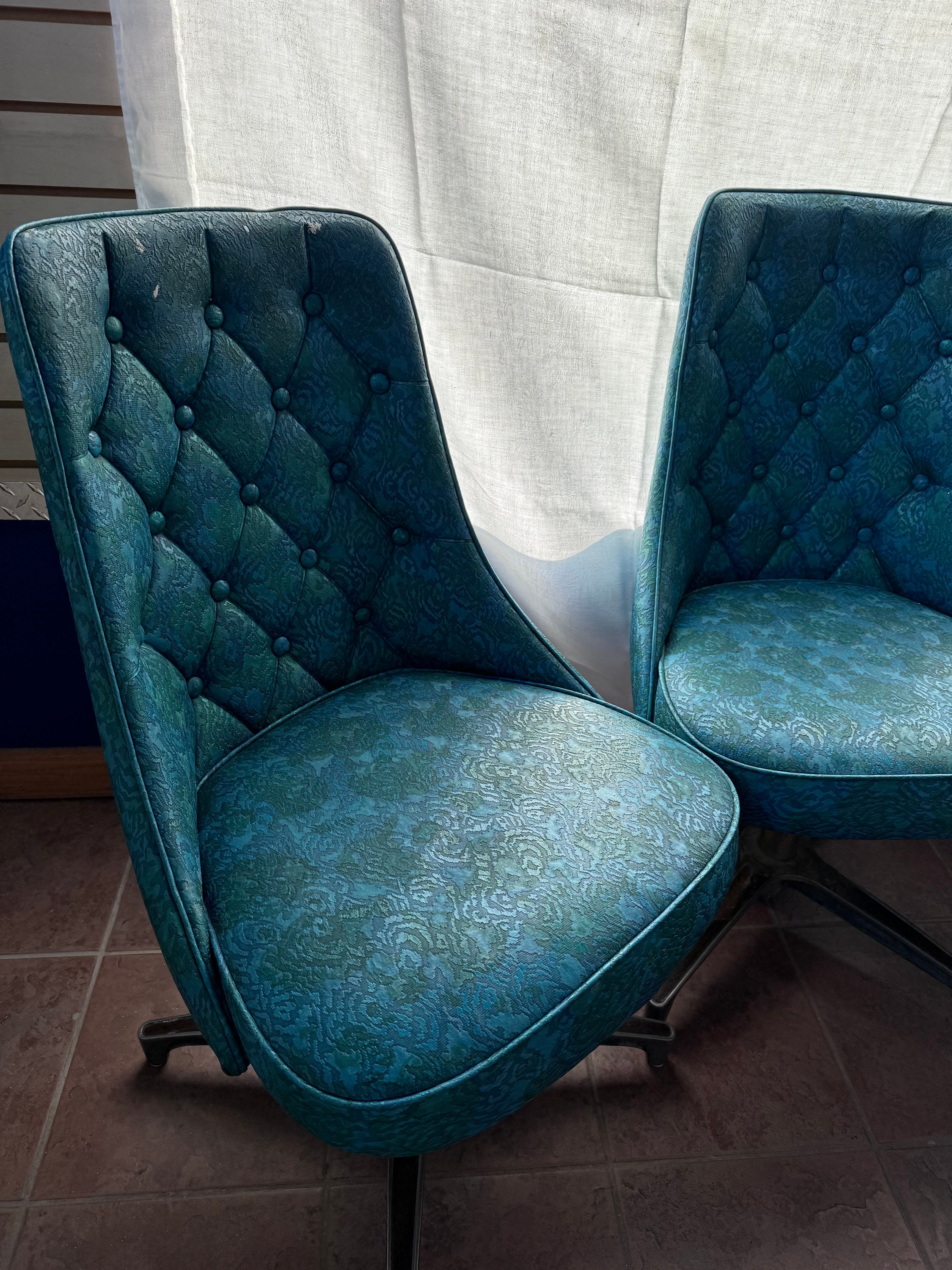 Vintage MCM Chromcraft Retro Blue & Green Paisley Pattern Vinyl Dining ...