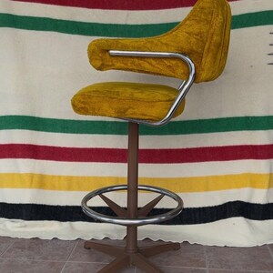 Vintage 1970s Retro Yellow Velour High Top Barstool Tubular Chrome Arms ...