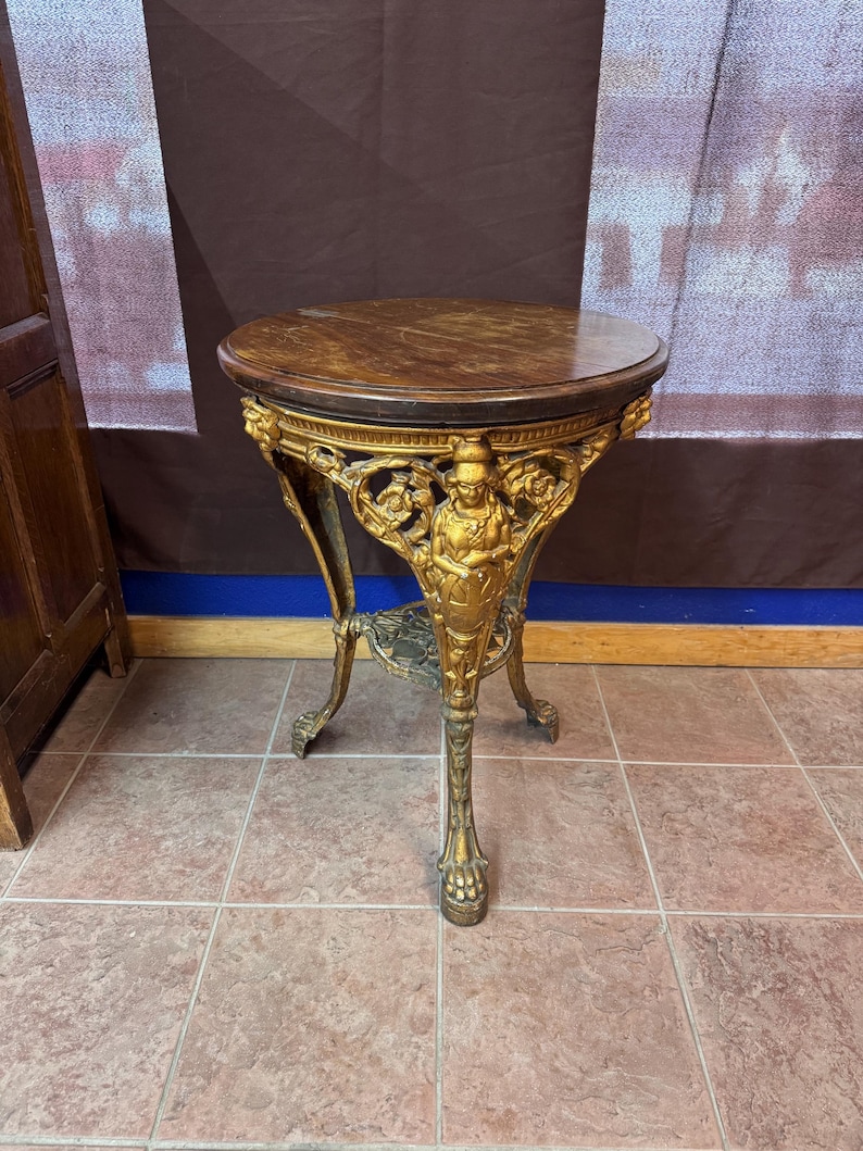 Antique 1890s-1900s Art Deco Round High Bistro Side Table With Cast ...