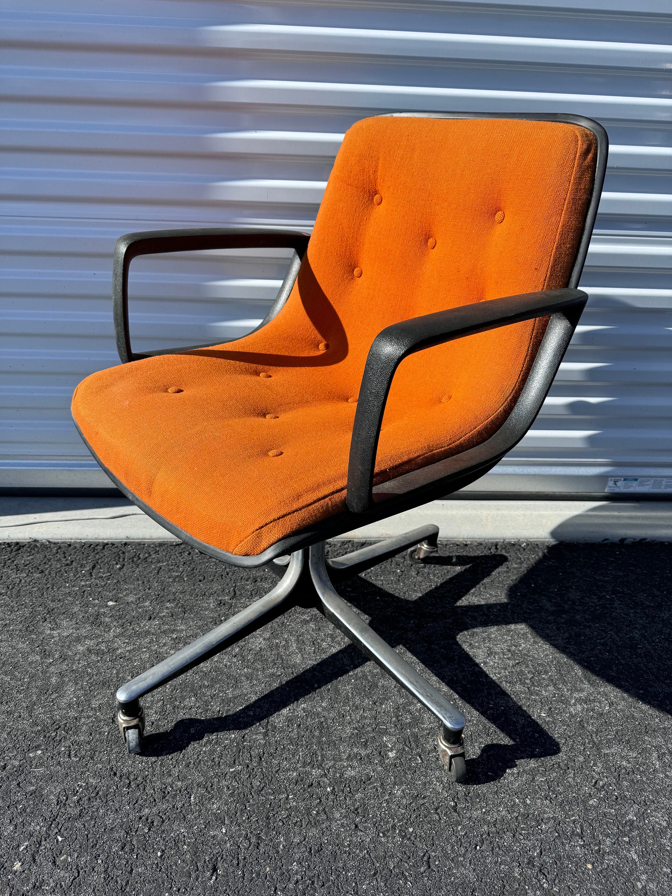 Vintage 1970s Steelcase Charles Pollock Style Retro Orange Tweed Rolling Office Armchair Etsy