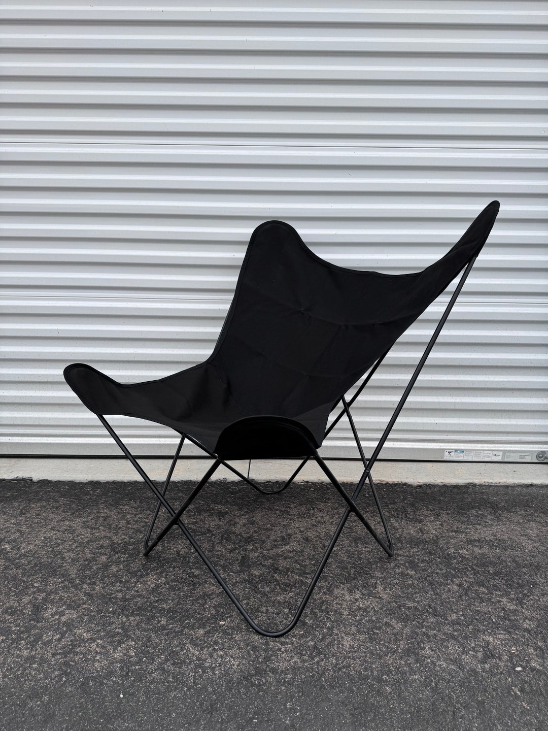 Vintage MCM Modern Black Steel Frame Butterfly Chair W/ Black Canvas ...