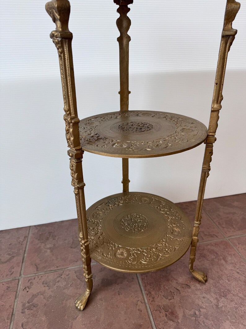 Vintage Art Deco Molded Metal 3 Tier Trinket Shelf Brass Cherubs Ornate ...