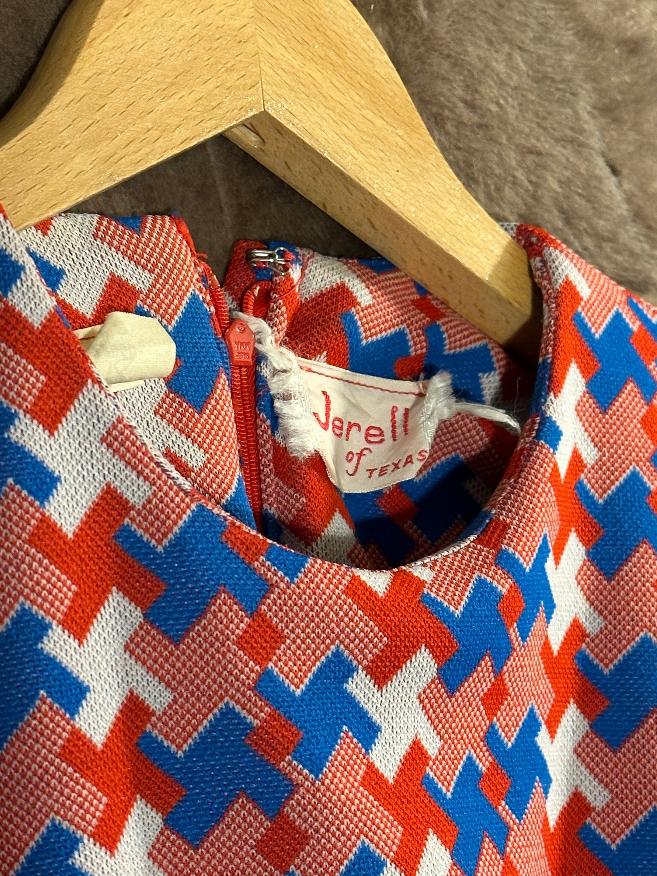 Vintage 1950s-60s Jerell of Texas Red White & Blue Abstract Midi LS ...