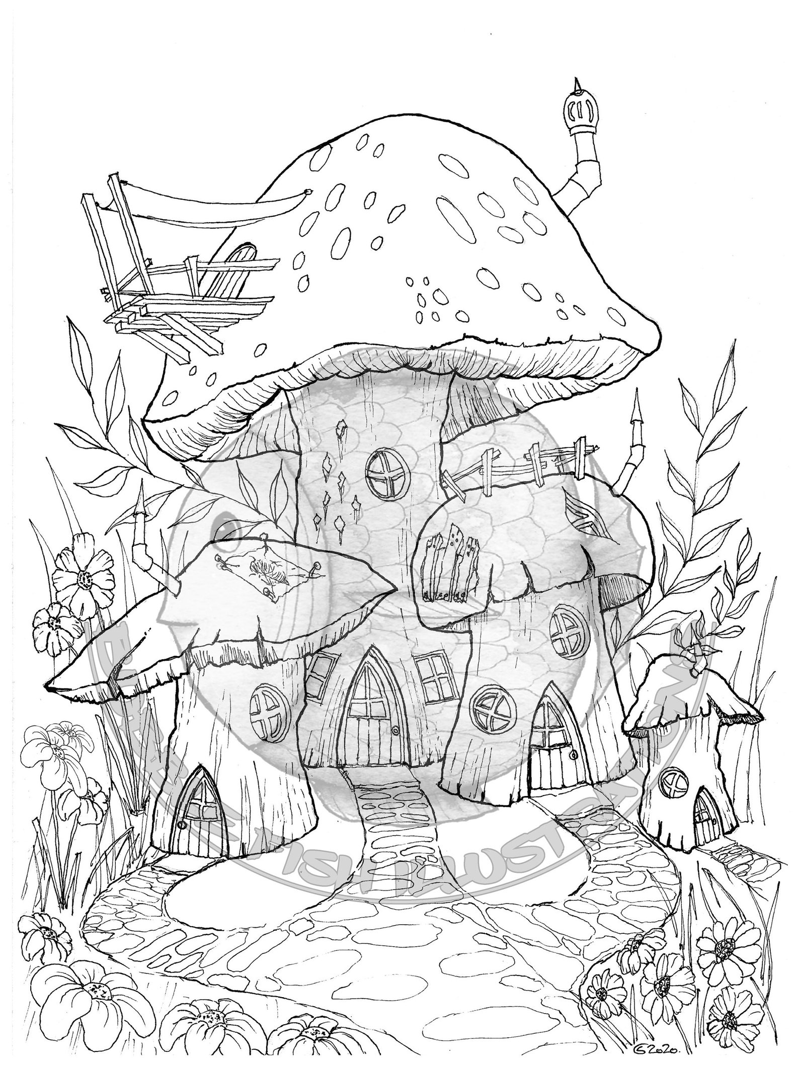 TOADSTOOL GROVE A4 Printable Pdf Image, Colouring Page, Instant ...