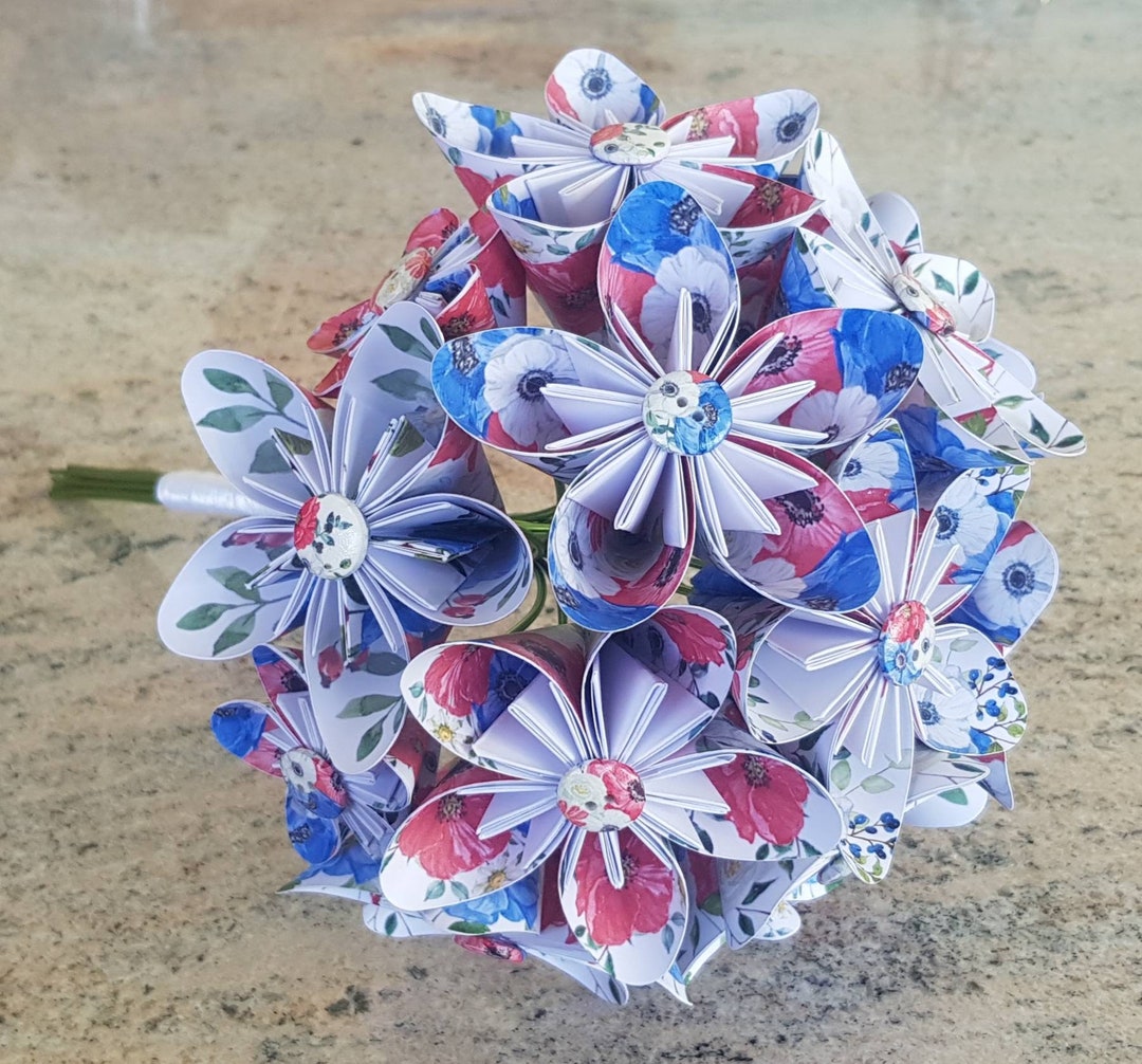 Paper Flower Bouquet, Red White & Blue, Birthday Gift for Her, Paper ...