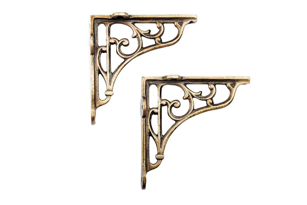 Classic Victorian Scroll Shelf Brackets - Pair in Antique Brass 5x5 ...