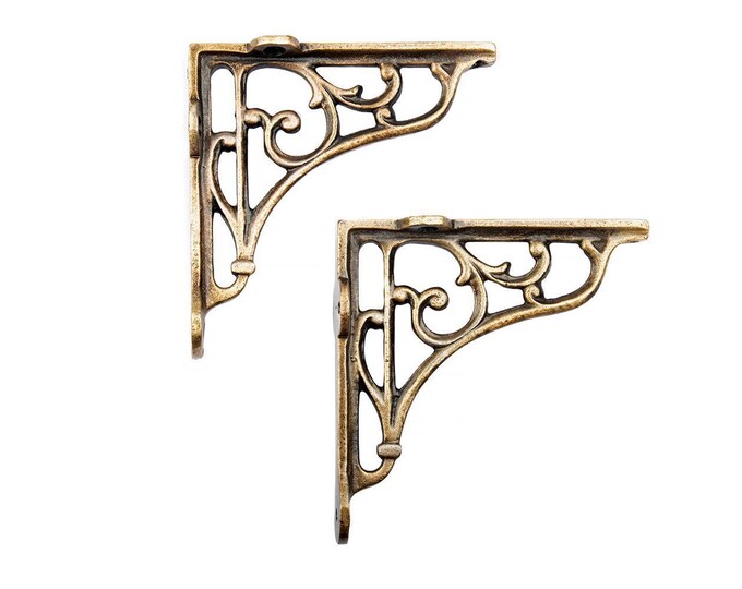 Classic Victorian Scroll Shelf Brackets - Pair in Antique Brass 6x6 ...