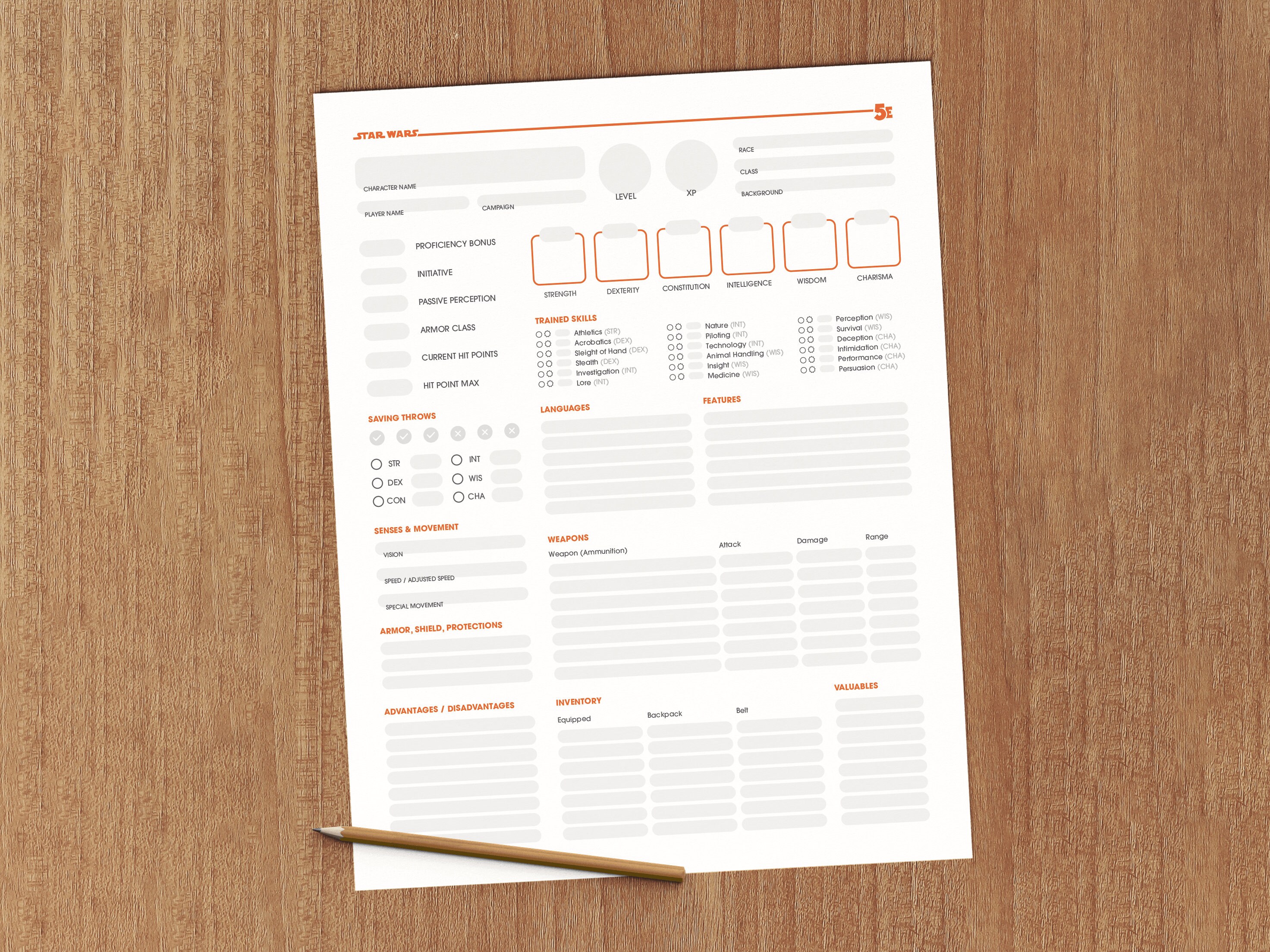 Star Wars 5e Tabletop RPG Character Sheets in & Colors - Etsy