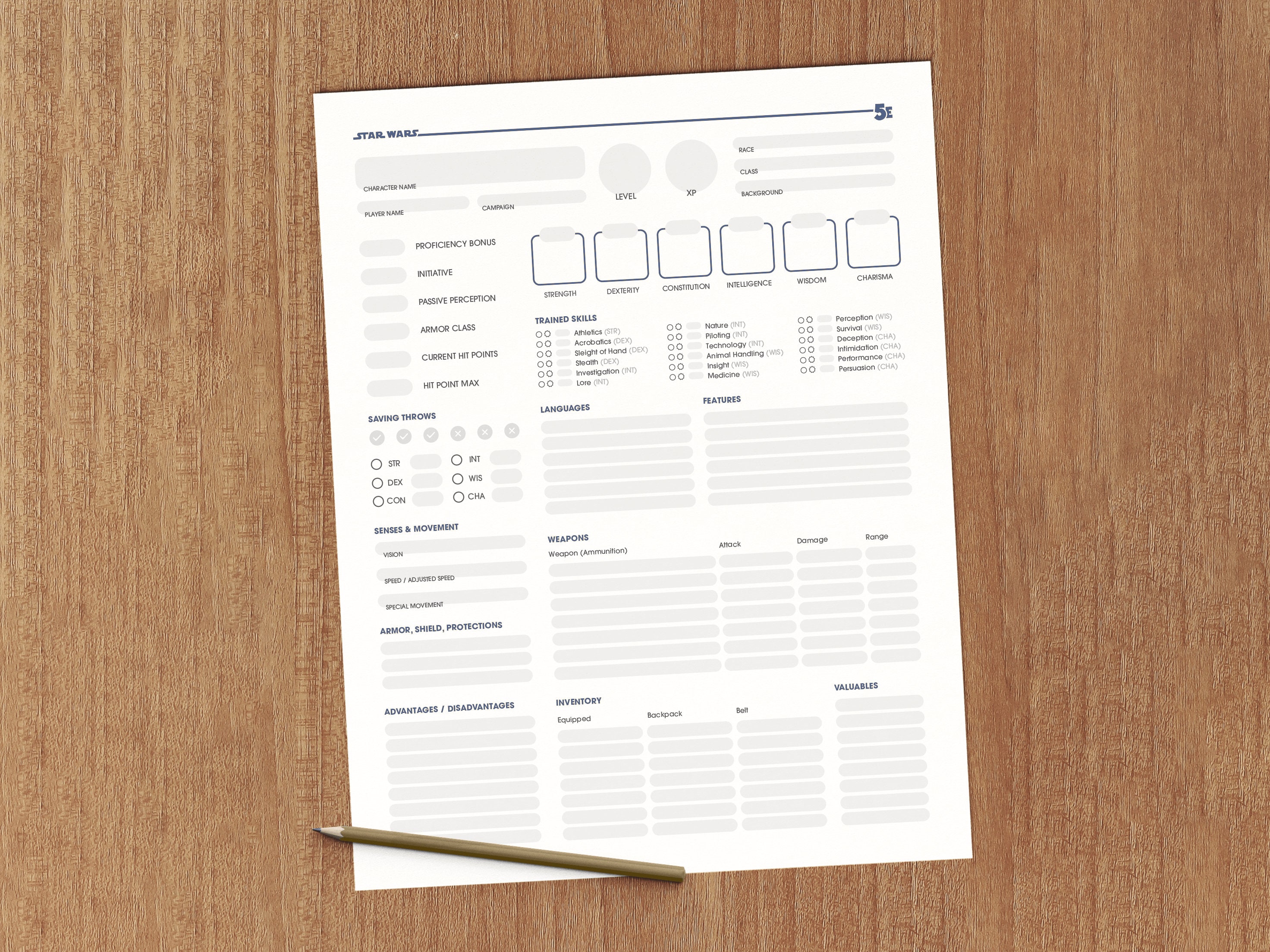 Star Wars 5e Tabletop RPG Character Sheets in & Colors - Etsy
