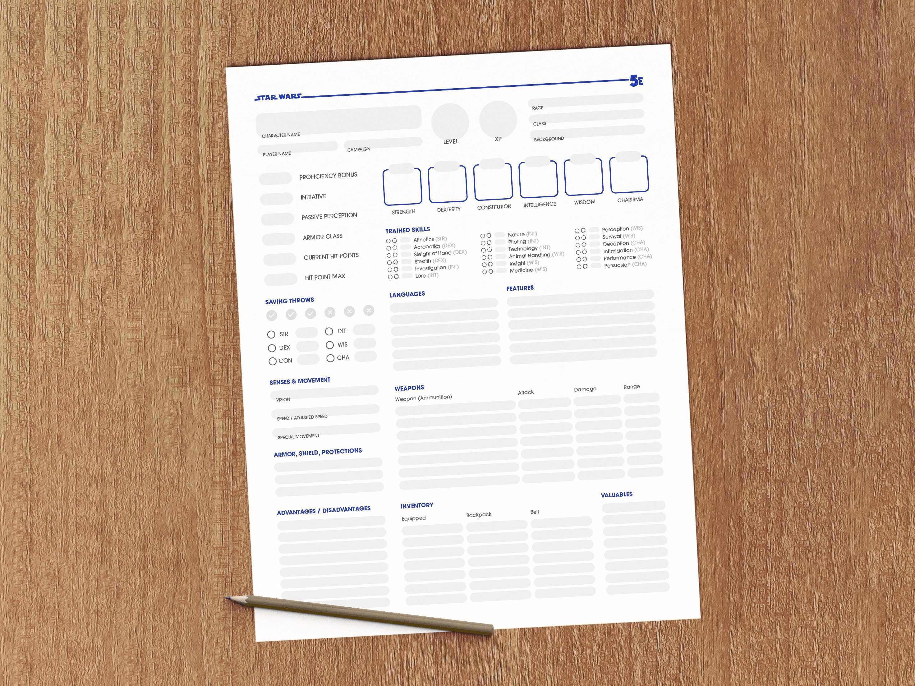 Star Wars 5e Tabletop RPG Character Sheets in & Colors - Etsy