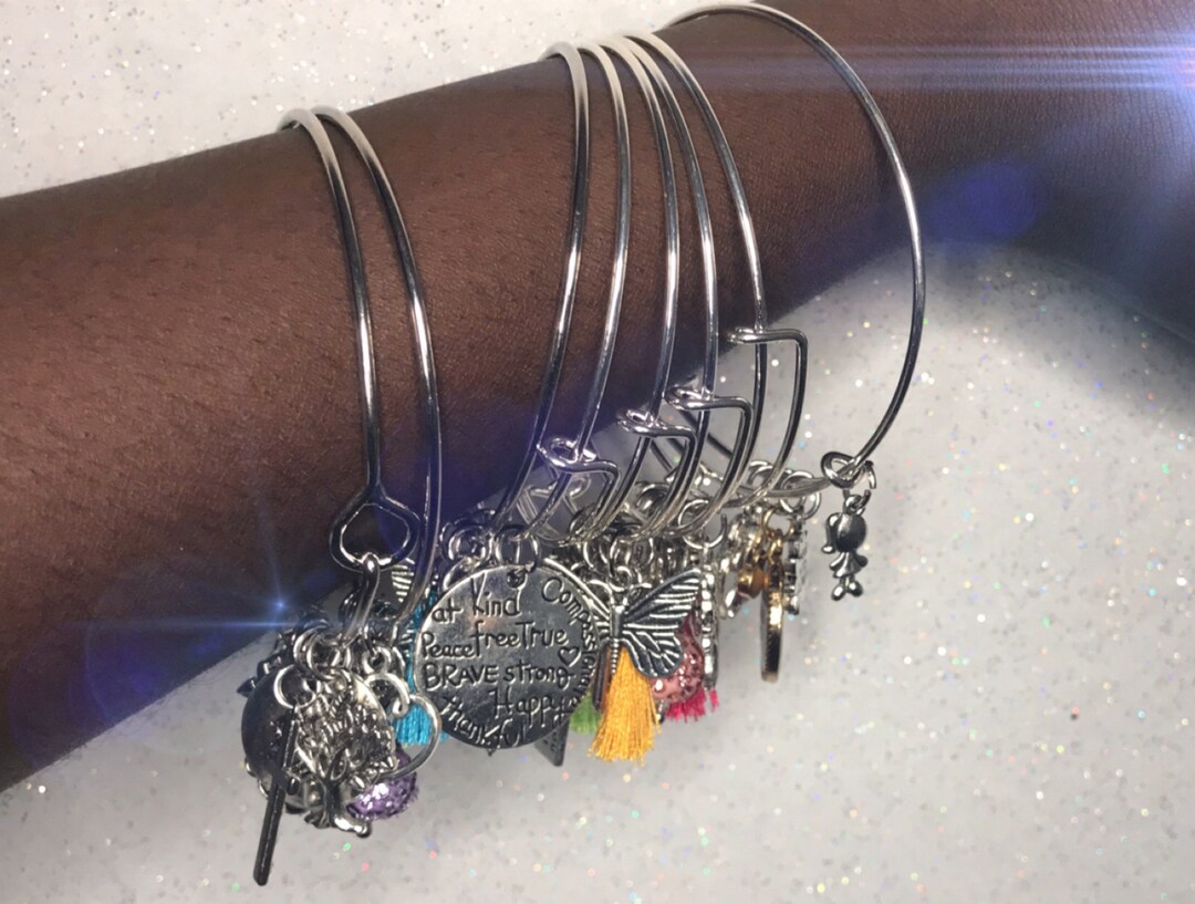 Silver Charm Bracelet Bangle Charms Bangle Set Bangle for - Etsy