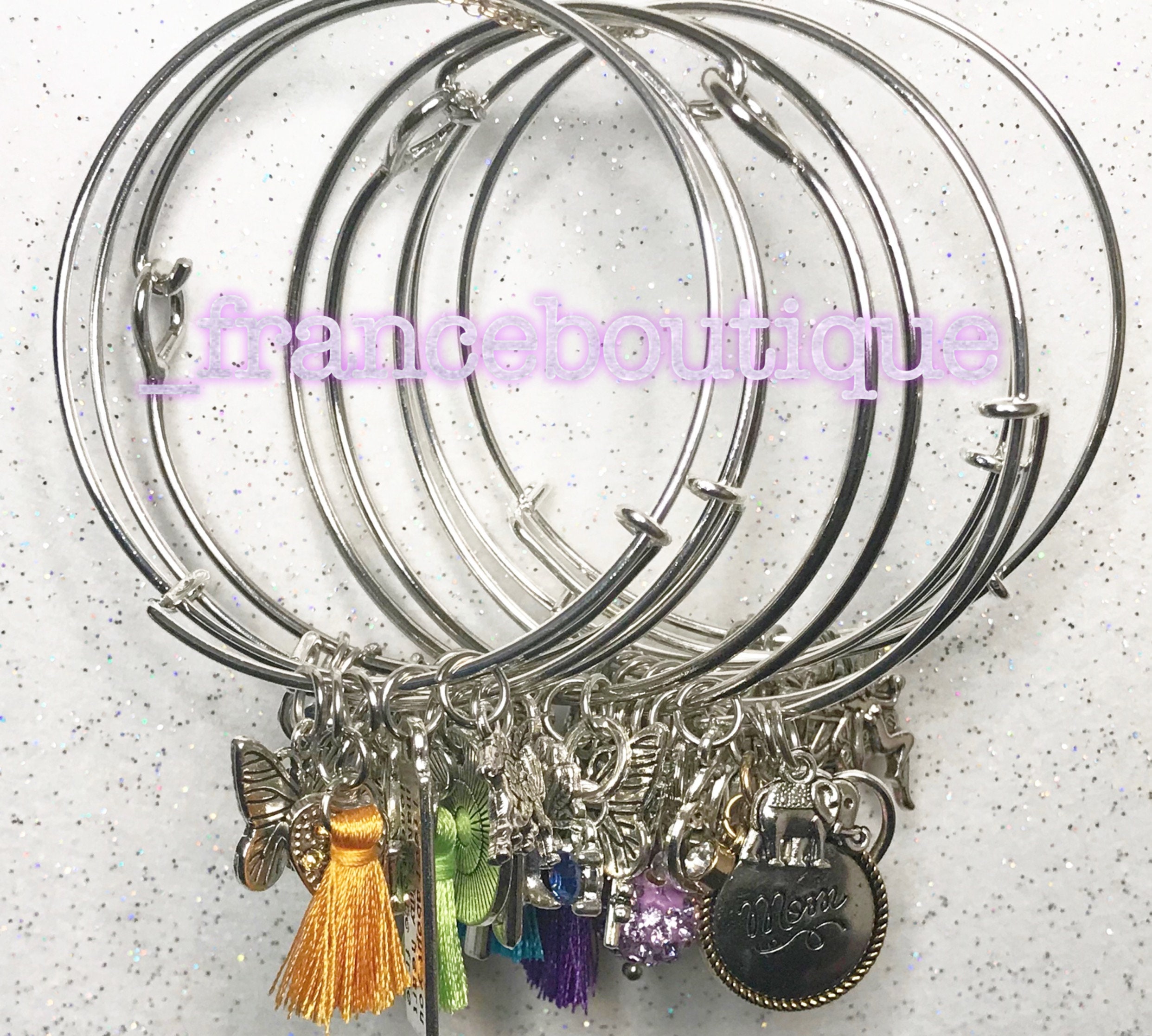 Silver Charm Bracelet Bangle Charms Bangle Set Bangle for - Etsy