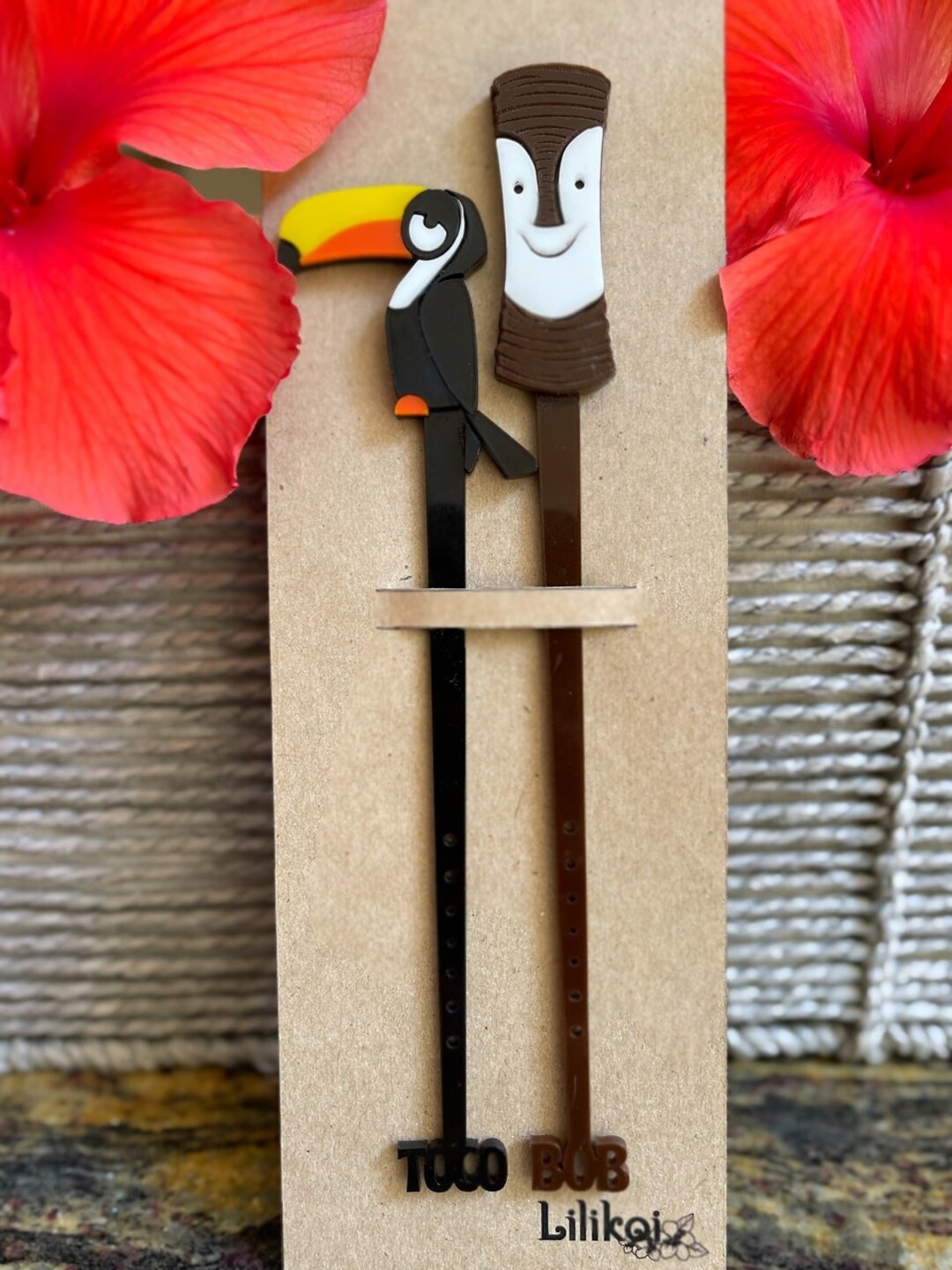 Tiki Cocktail Swizzles Toucan and Tiki Bob - Etsy