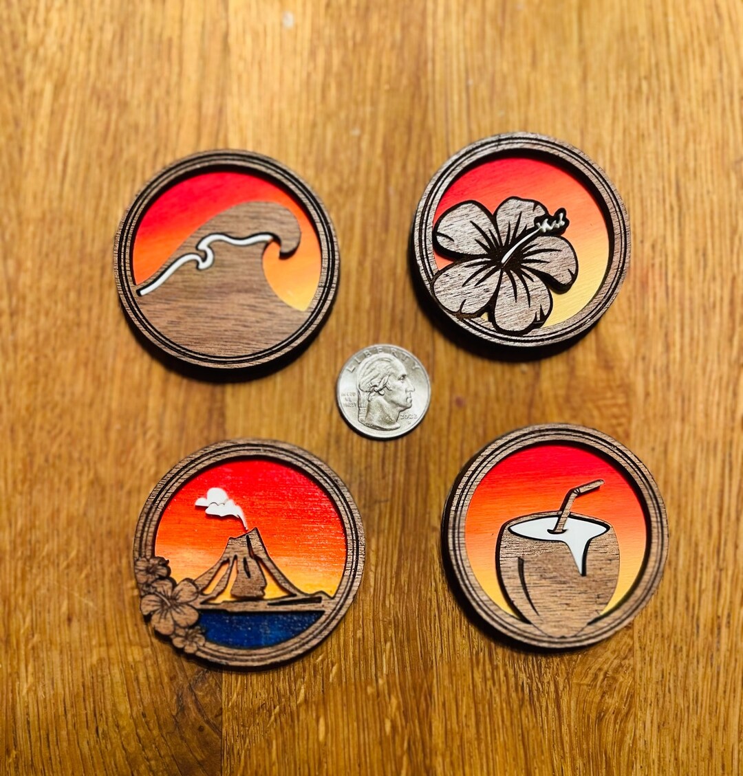 Hawaiian Magnets in Walnut Hardwood, Hand Painted and White Acrylic - Etsy