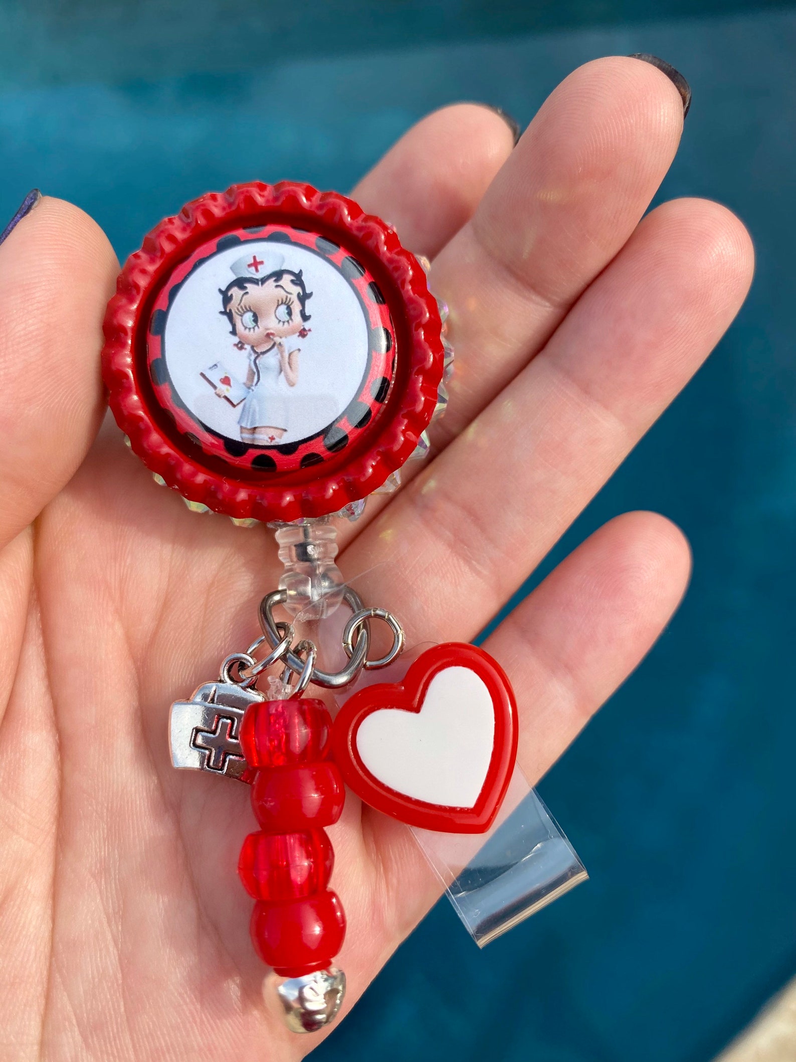 Bling Rhinestone Nurse Betty Boop Inspired Red Badge Reel - Etsy