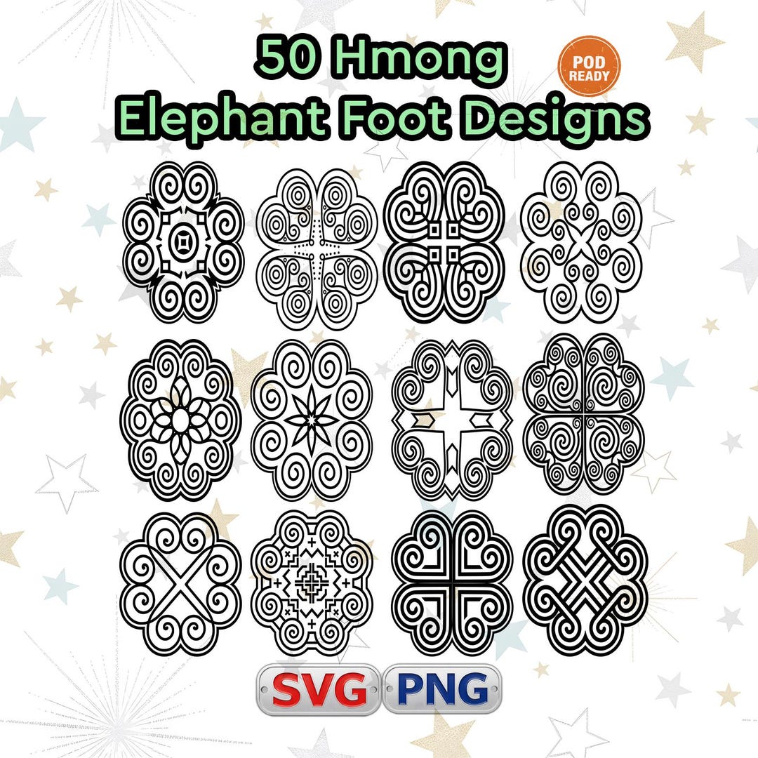 A Pack of 50 Hmong Elephant Foot Designs, SVG & PNG. Hmong Patterns ...